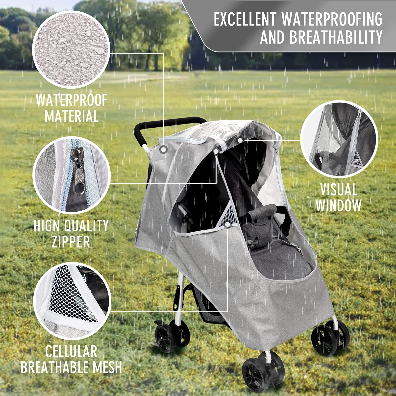 Stroller Rain Cover & Mosquito Net,Weather Shield Accessories - Protect from Rain Wind Snow Dust Insects Water Proof Ventilate Clear-Breathable Bug Shield for Baby Stroller by Vanshchan1