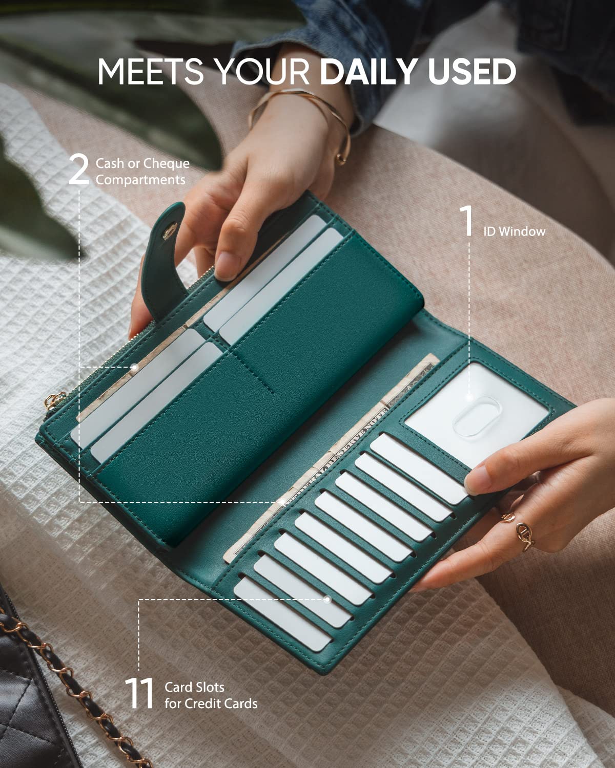 Vulkitty π©ππΉπΈπΆπππ Ultra Slim Thin Leather Wallets Womens Bifold Credit Card Women's Wallets Card Cases Money Organizers for Women Ladies Female Cash Purse Wallet, Green