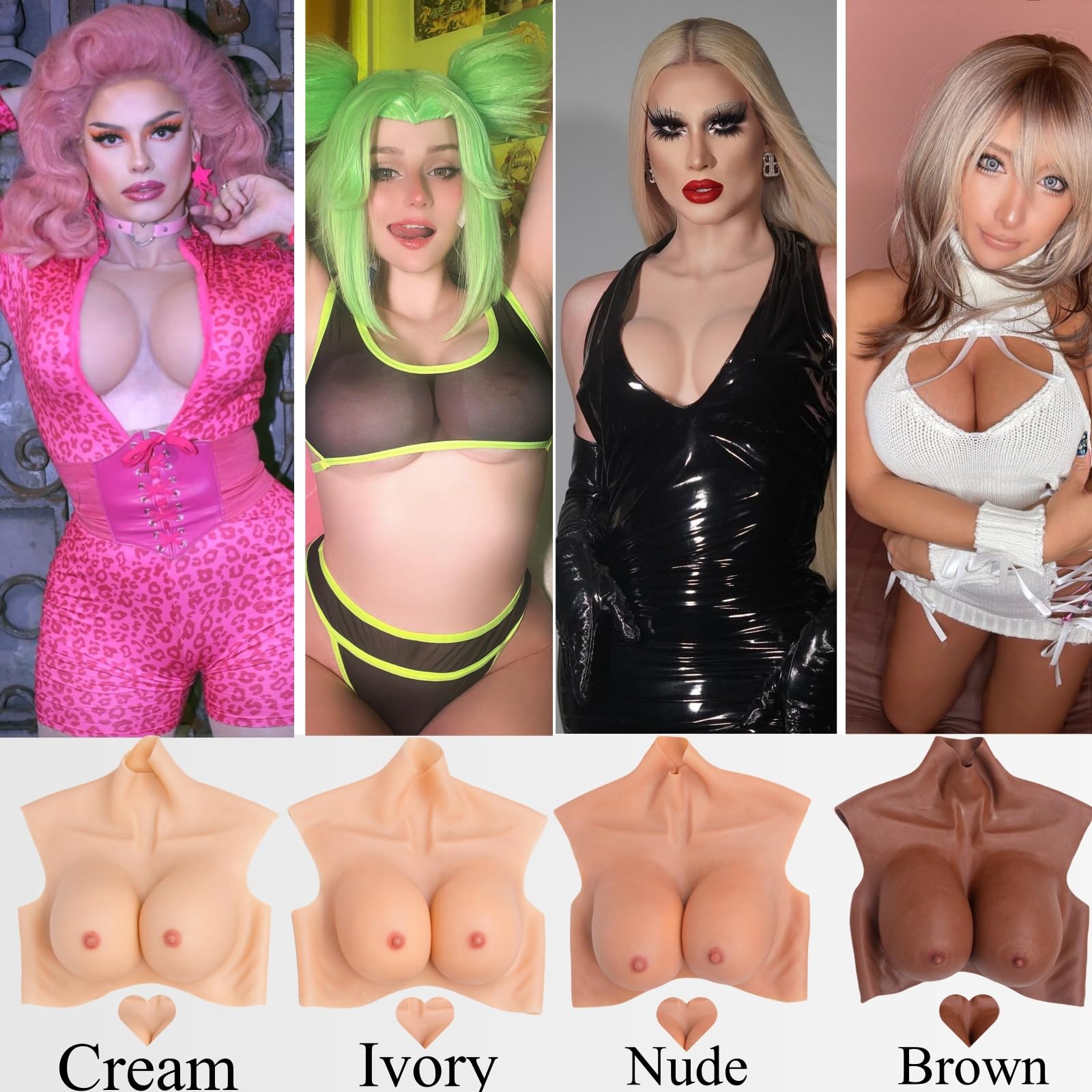 TEAYUYIM Silicone Breastplate Round Collar Breast Forms for Drag Queen Silicone Filled C-G Cup