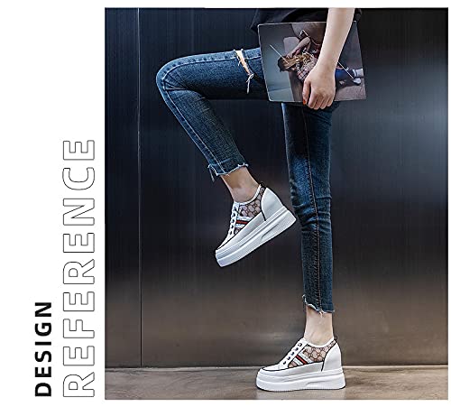 Women's Heighten Sneakers Breathable Mesh White Walking Shoes Outdoor Casual Footwear Thick-Sole(3.4 inch)