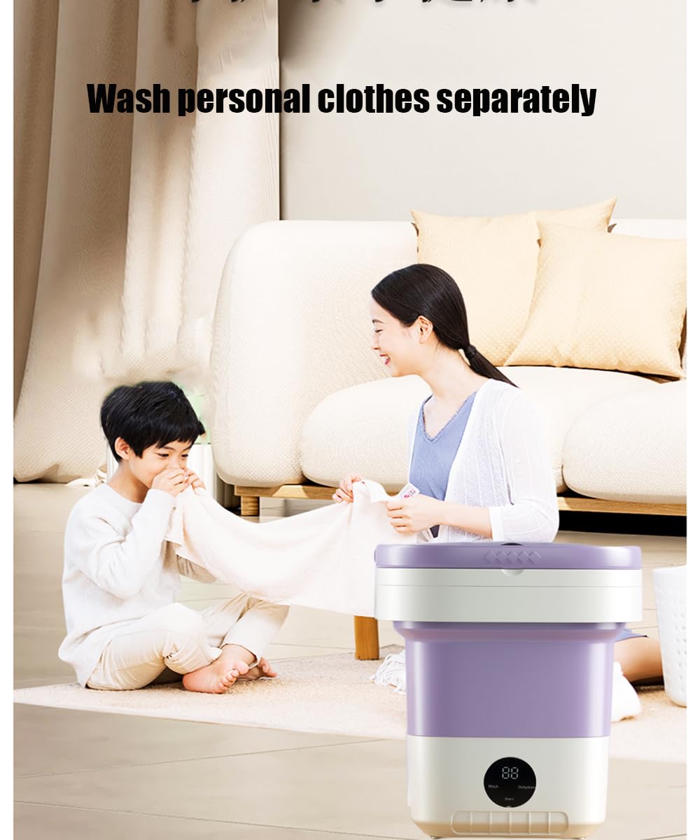 WesGen Portable Washing Machine,Foldable Touch Screen Mini Washing Machine,Small Washing Machine for Underwear,Baby Clothes or Small Items,for Apartments,Camping,(7.5 Liters),Purple (WE322)