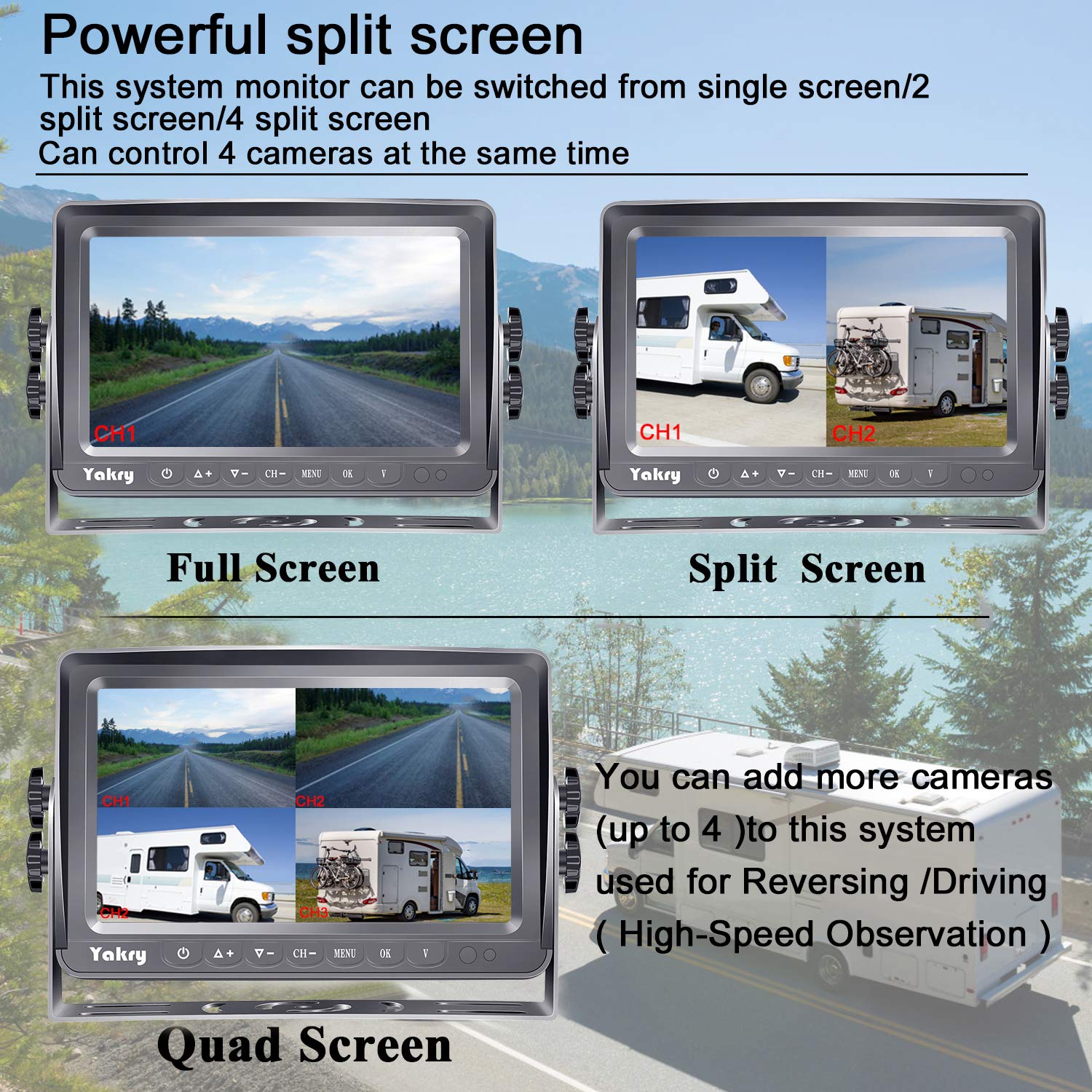 Yakry Y29 HD 1080P Digital Wireless 4 Backup Camera for RVs,Trailers,Trucks,Motorhomes,5th Wheels 7''Monitor Backup Camera System with Highway Monitoring System IP69K Waterproof