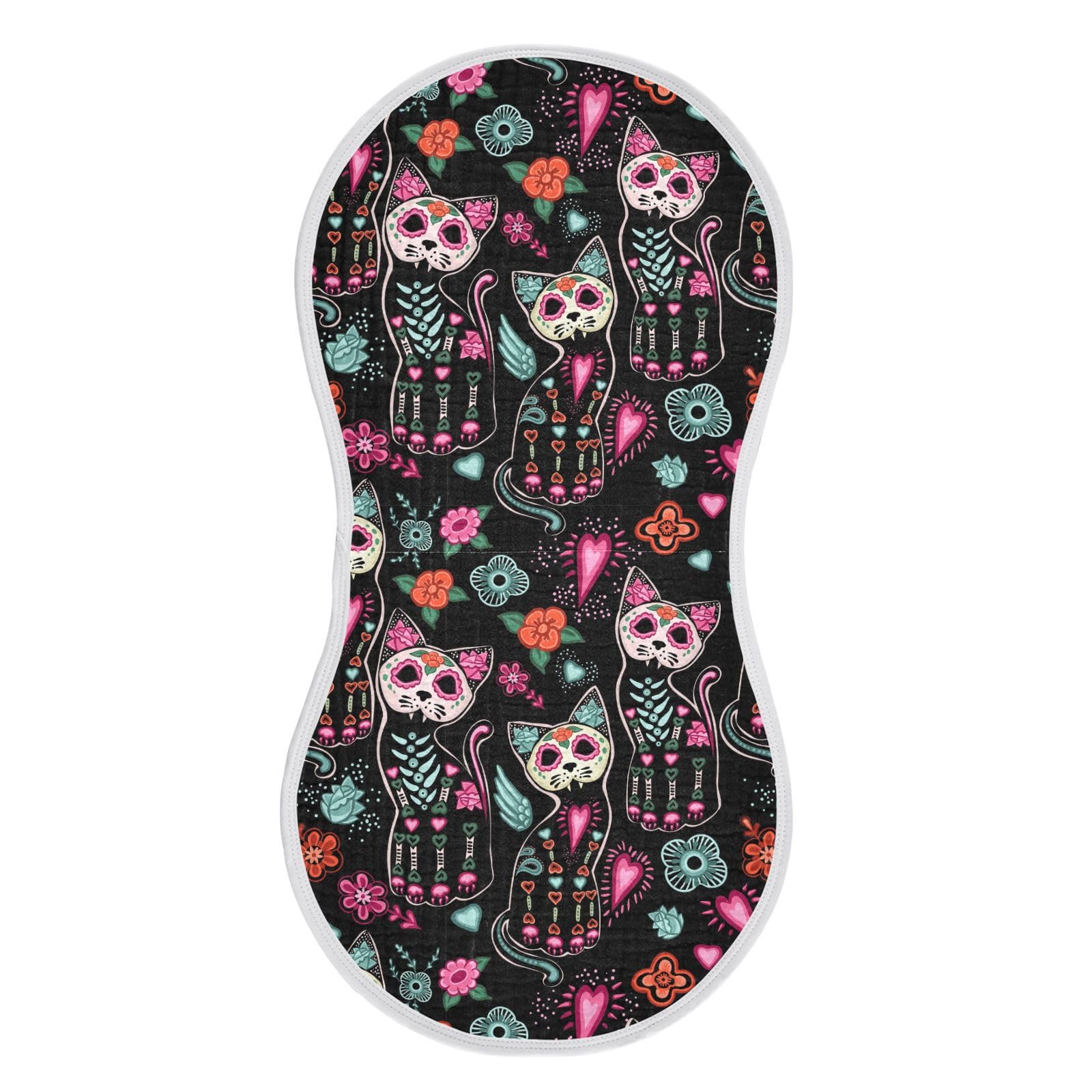 vvfelixl Baby Burp Cloths Cat Skeleton Sugar Skull Baby Newborn Cotton Burping Cloths Set Baby Washcloths 4 Pack Black