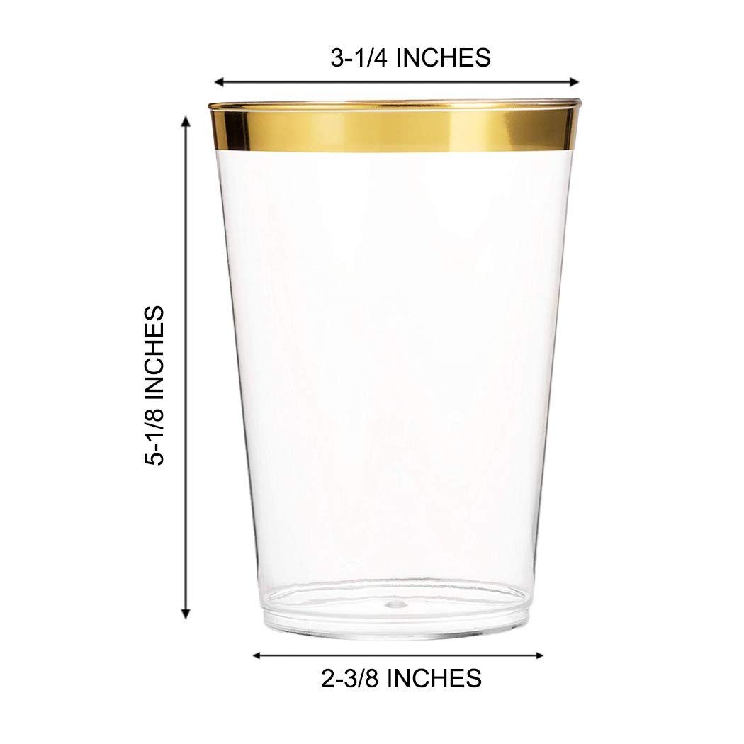 Tebery 100 Pack Clear Plastic Cups Party Glasses, 16Oz Disposable Cups Plastic Tumblers, Elegant Party Tumblers Cups Wedding Cups with Gold Rim