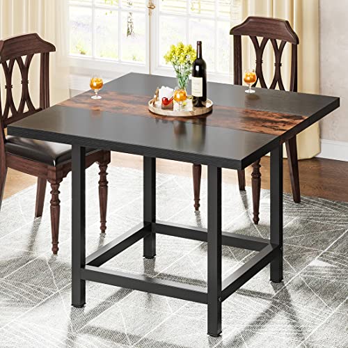 Tribesigns Square Dining Table for 4 People, Farmhouse 39.4"x 39.4" inches Wooden Kitchen Table Patio Table for Backyard &Small Space, Black&Retro (Rusitc&Black)