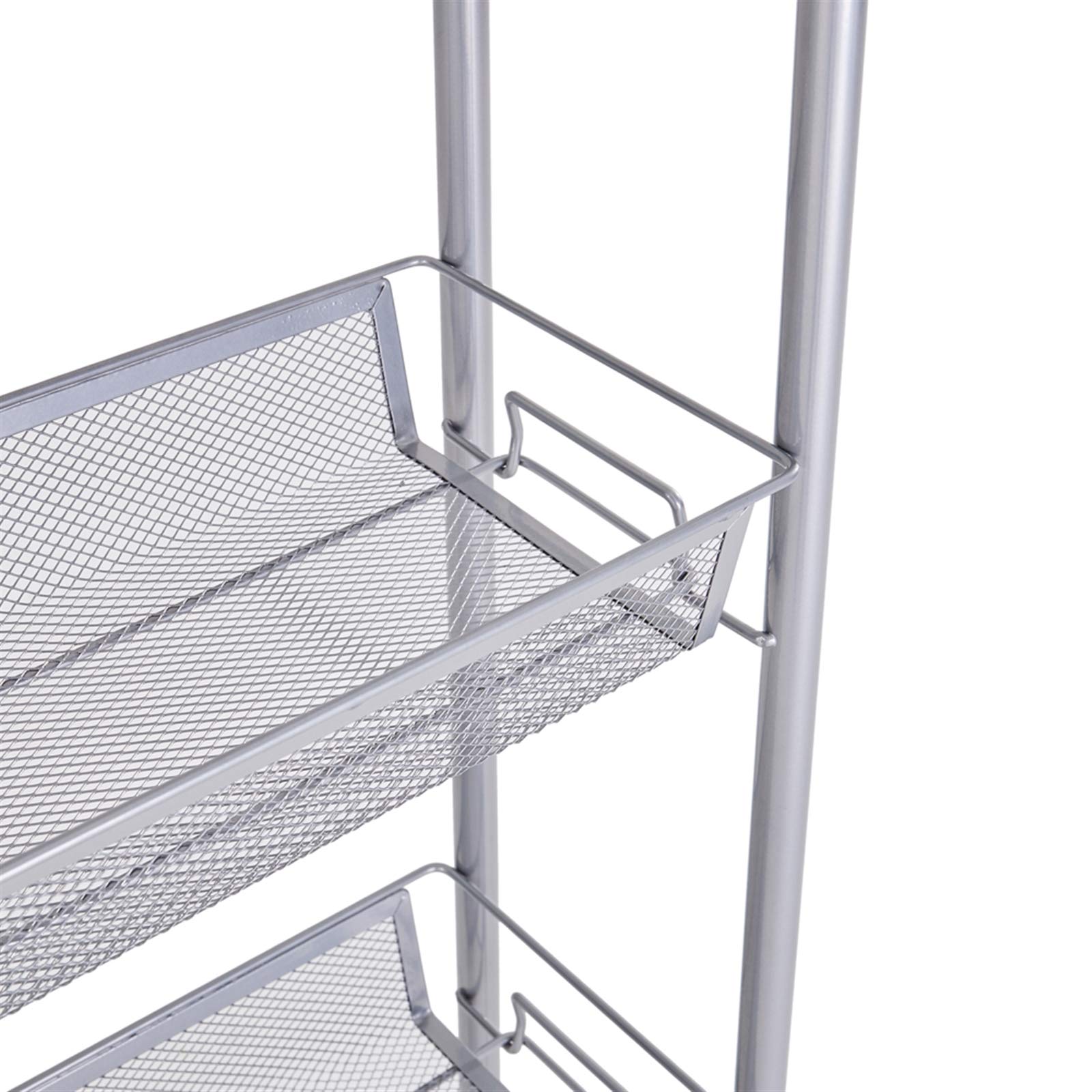Slim Rolling Storage Cart,4 TierUtility Cart Mobile Slide Out Organizer,Laundry Room Organization,Mobile Shelving Unit Bathroom Organizer for Kitchen,Bathroom,Laundry Room,Narrow Places (Silver)