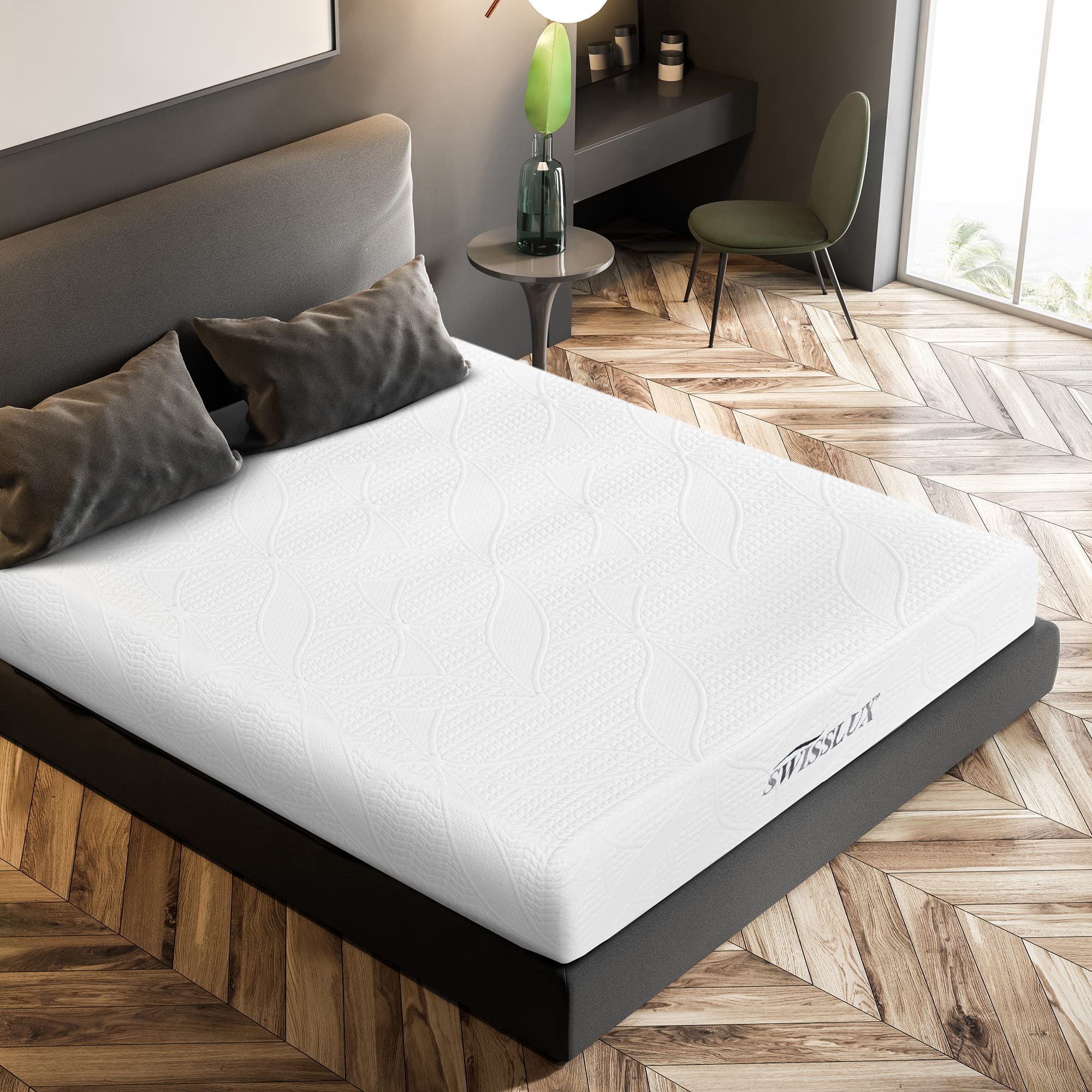 SWISSLUX 14-Inch King Size Mattress, iCOOL Tech and Cooling Gel Infused Medium Plush Memory Foam Mattress, CertiPUR-US Certified, Bed-in-a-Box, White, King Size (80" L x 76" W x 14" H)