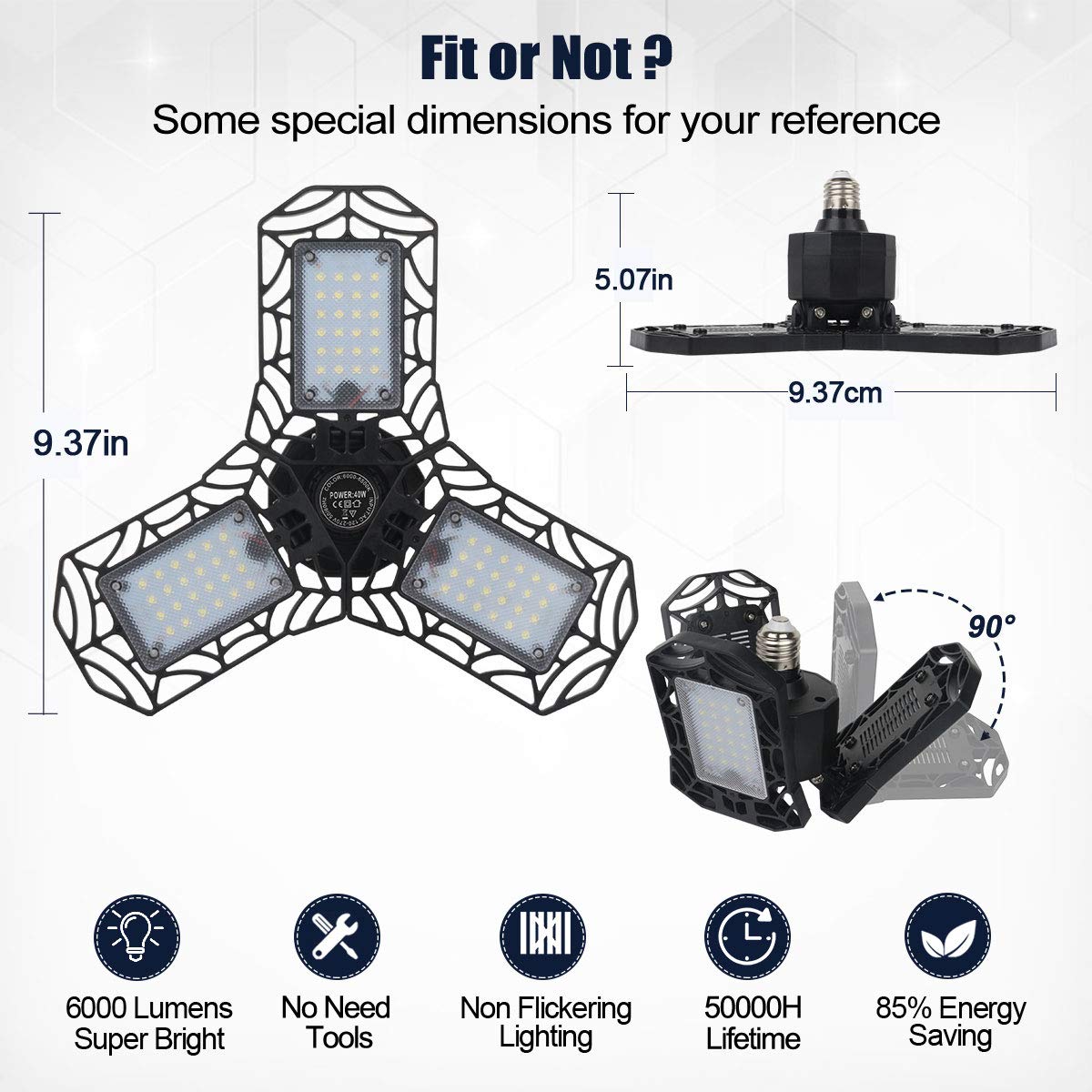 Three Leaf Garage Light Deformable Led Garage Lights 40W 4000 lumens Plastic Triple Glow Led Garage Light E26 Tribright Led Adjustable Lighting Trilight Garage Light for Garage Basement(2 Pack)