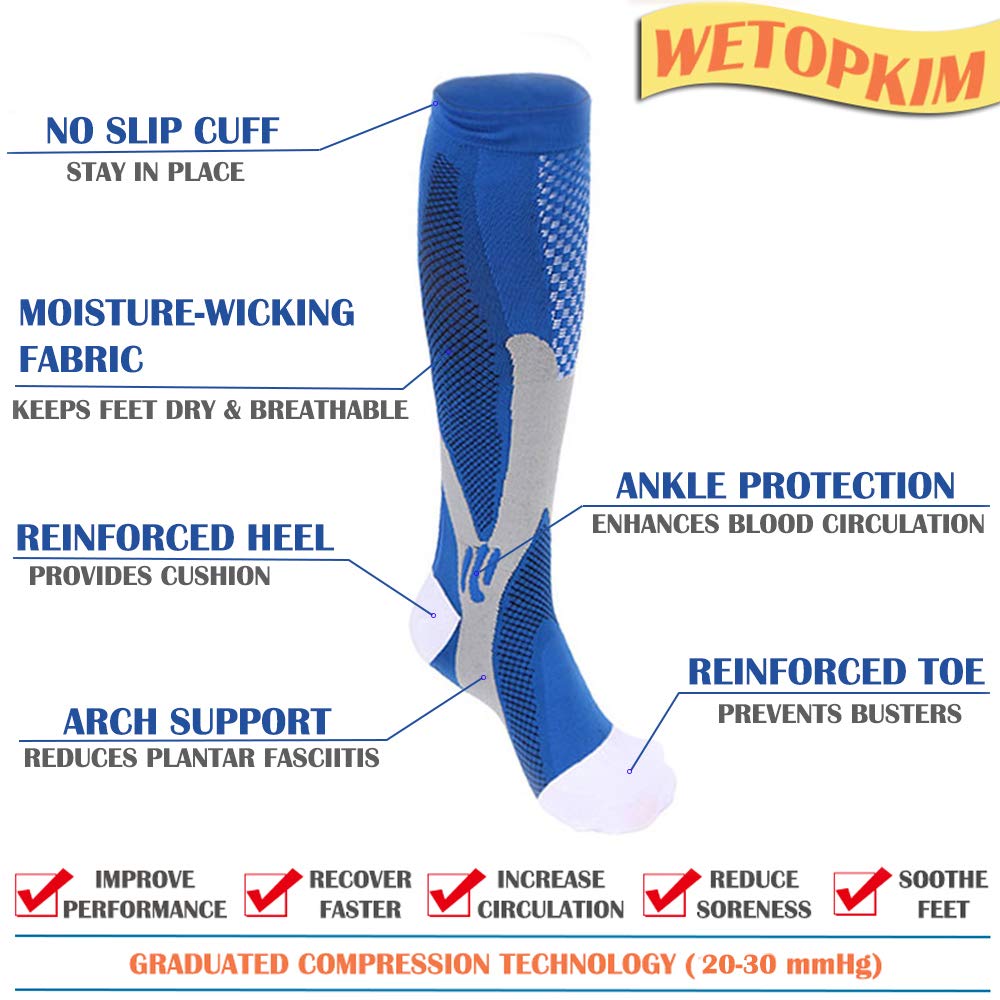 Wetopkim Compression Socks for Women & Men (4 Pairs) 20-30 mmHg Best for Athletic, Running,Flight Travel,Cycling(L/XL)