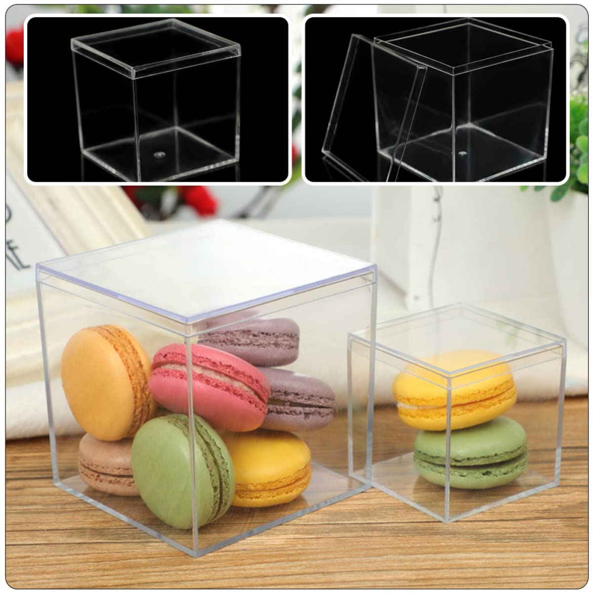 SOLUSTRE 4pcs Boxes Square Storage Box Baby Shower Favors Chocolate Cake Display Dome Square Treat Mini Gift Bags Acrylic Storage Containers Cupcake Containers Bride Biscuit Box Movable