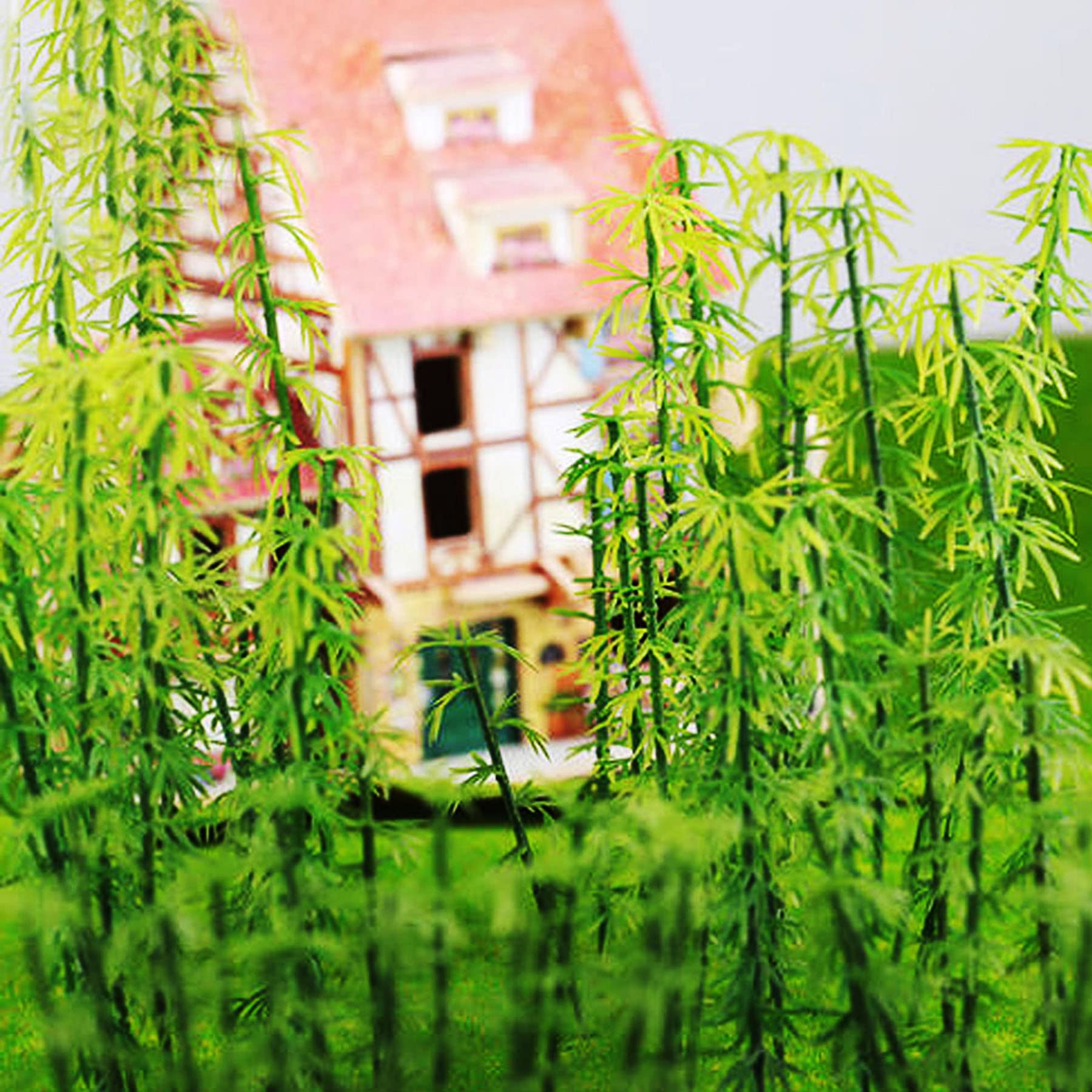 Woohome Miniature Bamboo Trees, 60 PCS Model Bamboo Trees Landscape Bamboo Tree and 2 PCS Fake Moss Rocks Decorative Moss Balls Model Artificial Plants for Home Decoration, Fairy Gardens