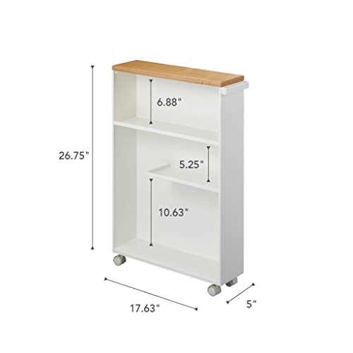 Yamazaki Home Rolling Slim Bathroom Utility Cart with Handle - Storage Shelf Narrow Organizer Rack Steel One Size White