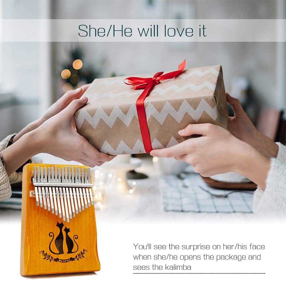 Thumb Piano Kalimba 17 Key with Study Instruction and Tune Hammer Portable Musical Instruments Gifts for Adult Kids and Beginners (Double cat)
