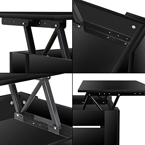 SUPER DEAL Lift Top Coffee Table with Hidden Compartment and Storage Shelves, Modern Rising Tabletop Dining Table with Sturdy Metal Frame for Living Room Reception Room, 38.5 in L, Black