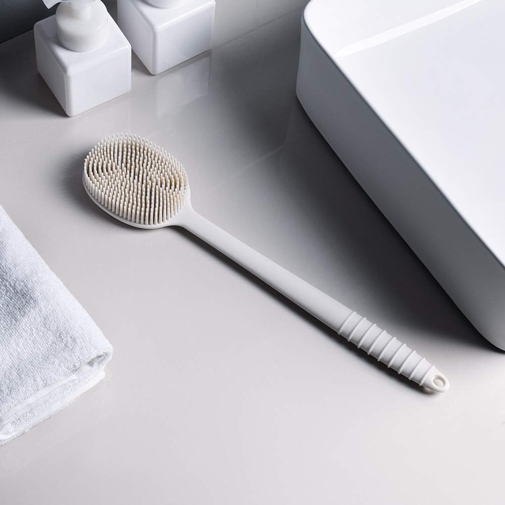 YAMYONE Ultra-Soft Silicone Back Scrubber Shower, Bath Body Brush with a Long Handle, BPA-Free, Non-Slip, White