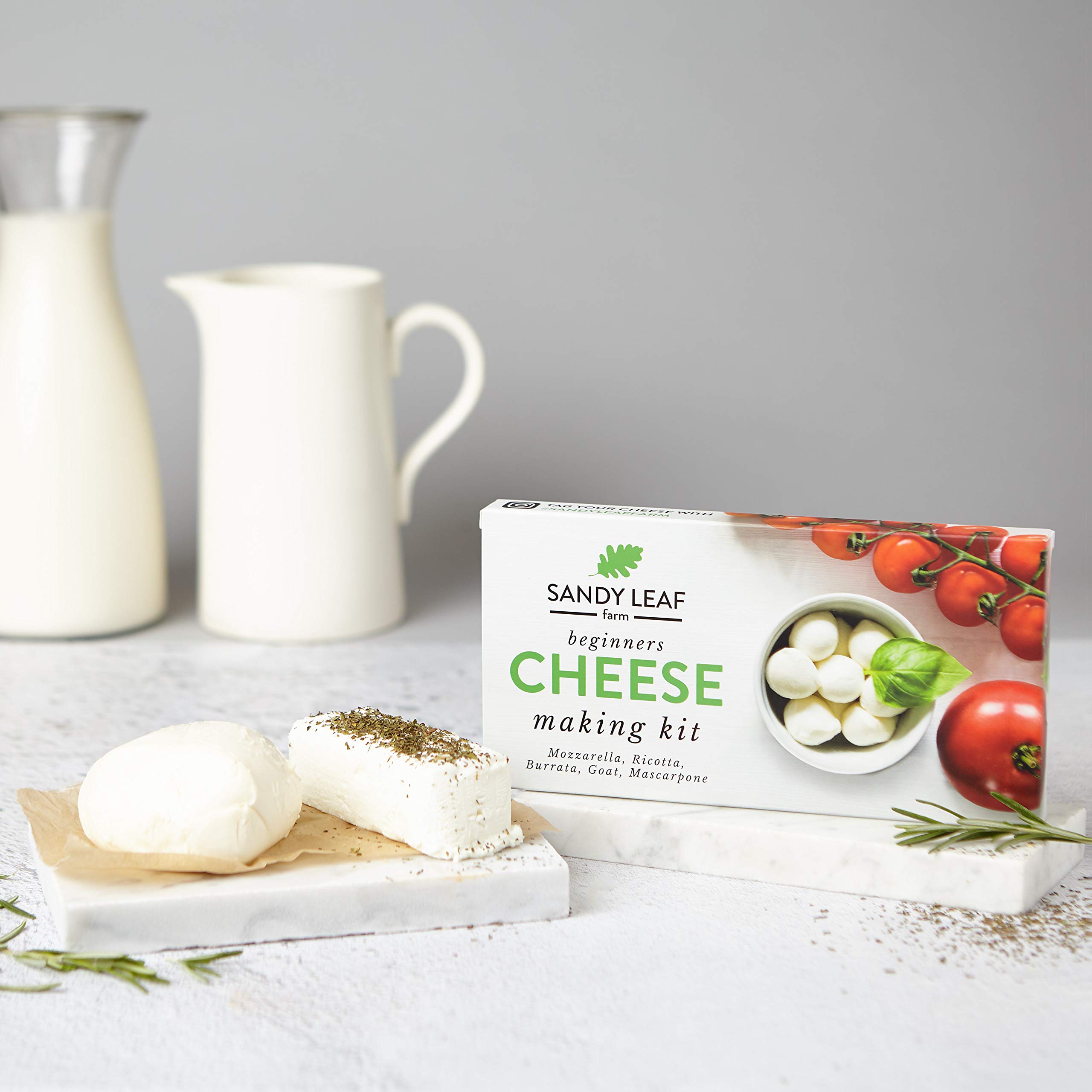 Sandy Leaf Farm Cheese Making Kit and Supplies - Homemade, DIY Ricotta, Burrata, Goat, Mascarpone, and Mozzarella Making Kits for Beginners w/ Vegetarian Rennet & Cheese Cloth