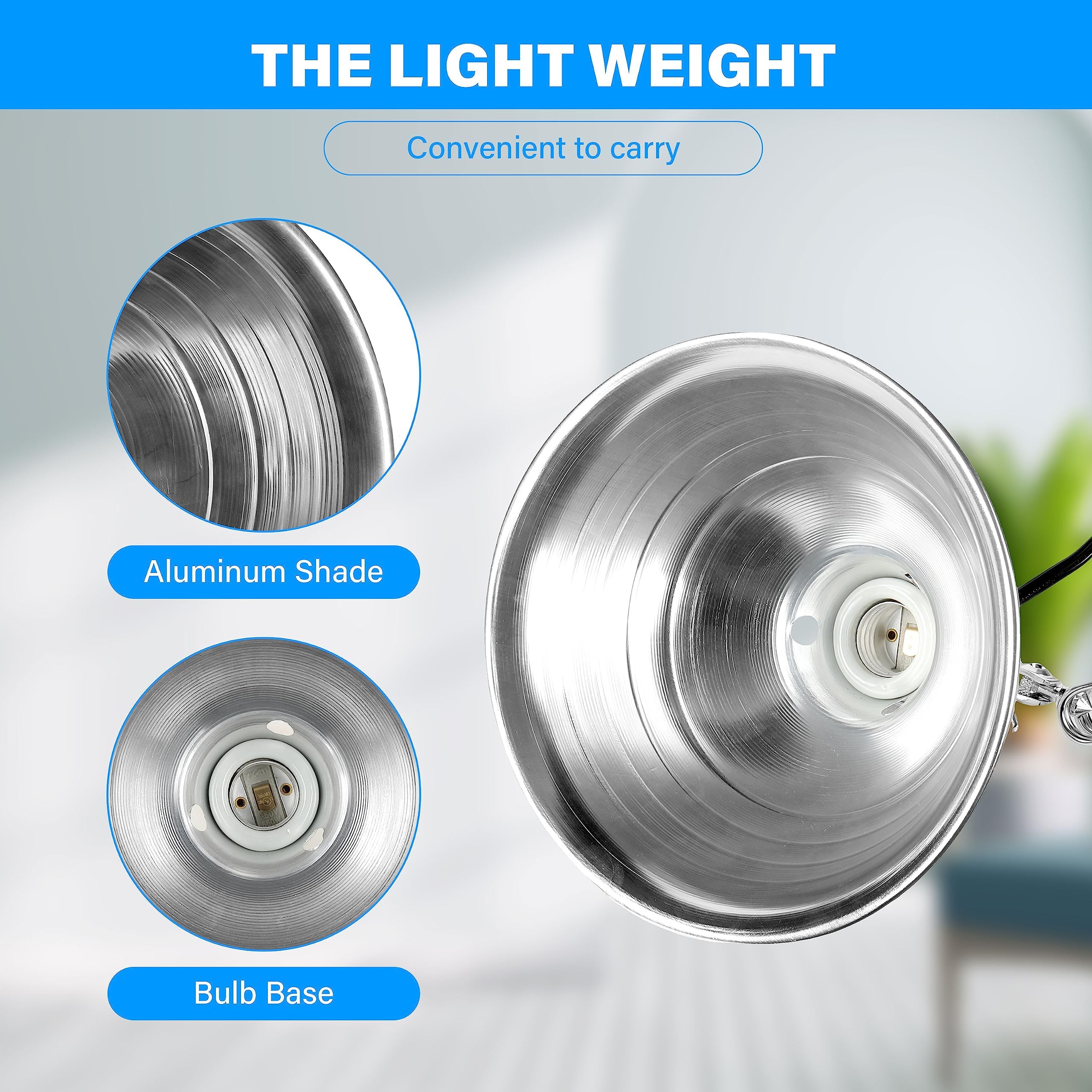 Simple Deluxe 100W Ceramic Reptile Heat Lamp Bulb & 150W Clamp Light with 8.5" Aluminum Reflector Combo for Amphibian Pets, Silver 2023 Version