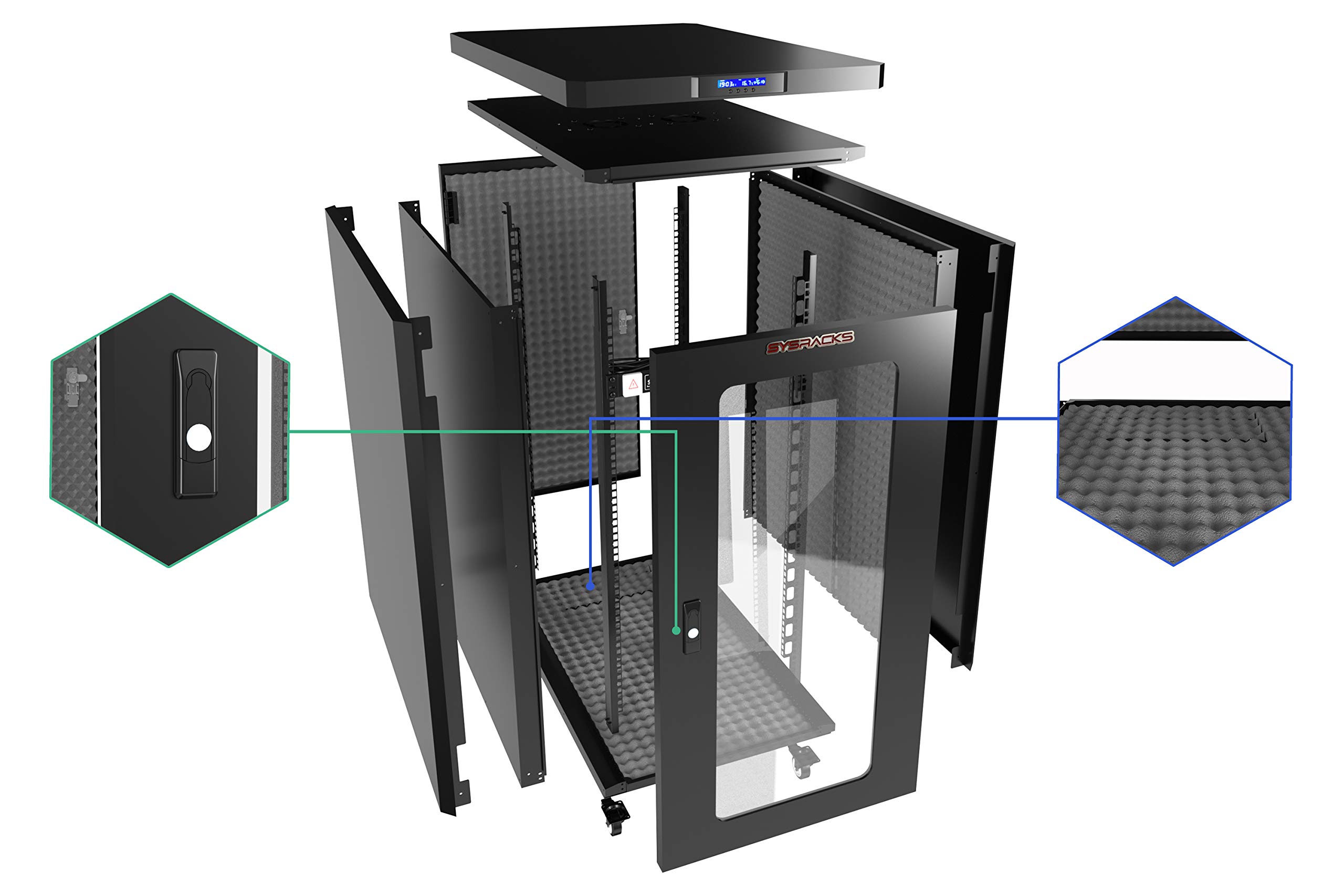 Sysracks 18U 35 inch Depth Soundproof Server Rack Cabinet Quiet Server Cabinet Enclosure Silent Acoustic Server Rack up to 36% Noise Reduction