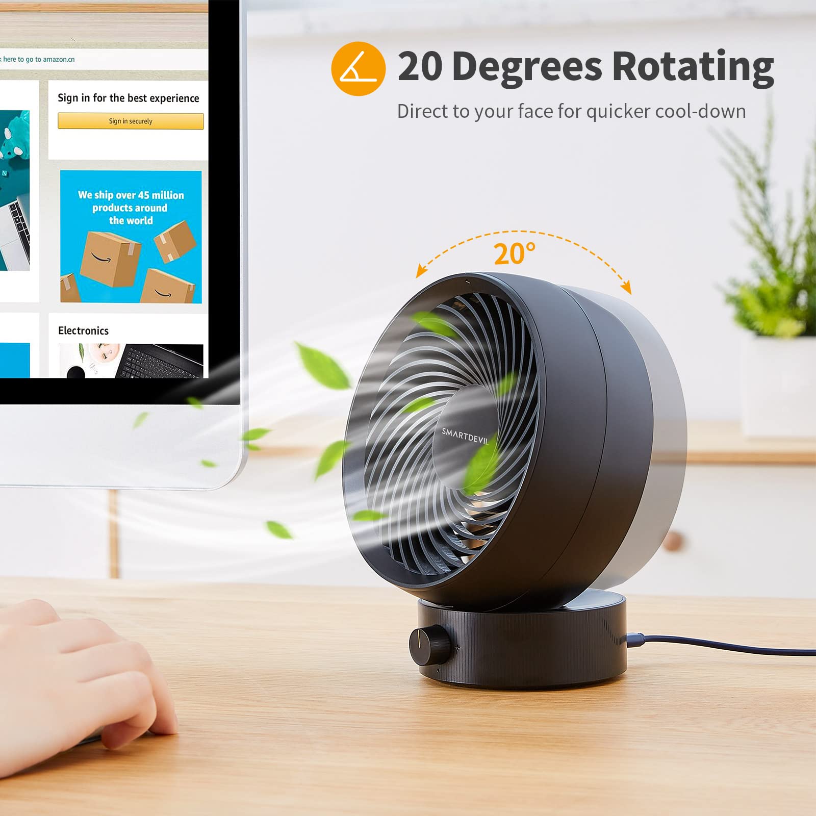 SmartDevil USB Desk Fan, Small Personal Desktop Table Fan with Strong Wind, Quiet Operation Portable Mini Fan for Home Office Bedroom Table and Desktop (Black)