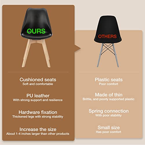 Sweetrcrispy Dining Chairs, Dining Chairs Set of 4, Dining Room Chairs, Kitchen Chairs, Mid Century Modern Chairs, PU Leather Upholstered Chairs with Wood Legs, Kitchen & Dining Room Chairs, Black