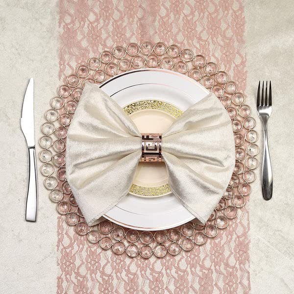 Tableclothsfactory 14" Rose Gold Wired Metal Charger Plate With 118 Acrylic Crystal Beads For Weddings Events