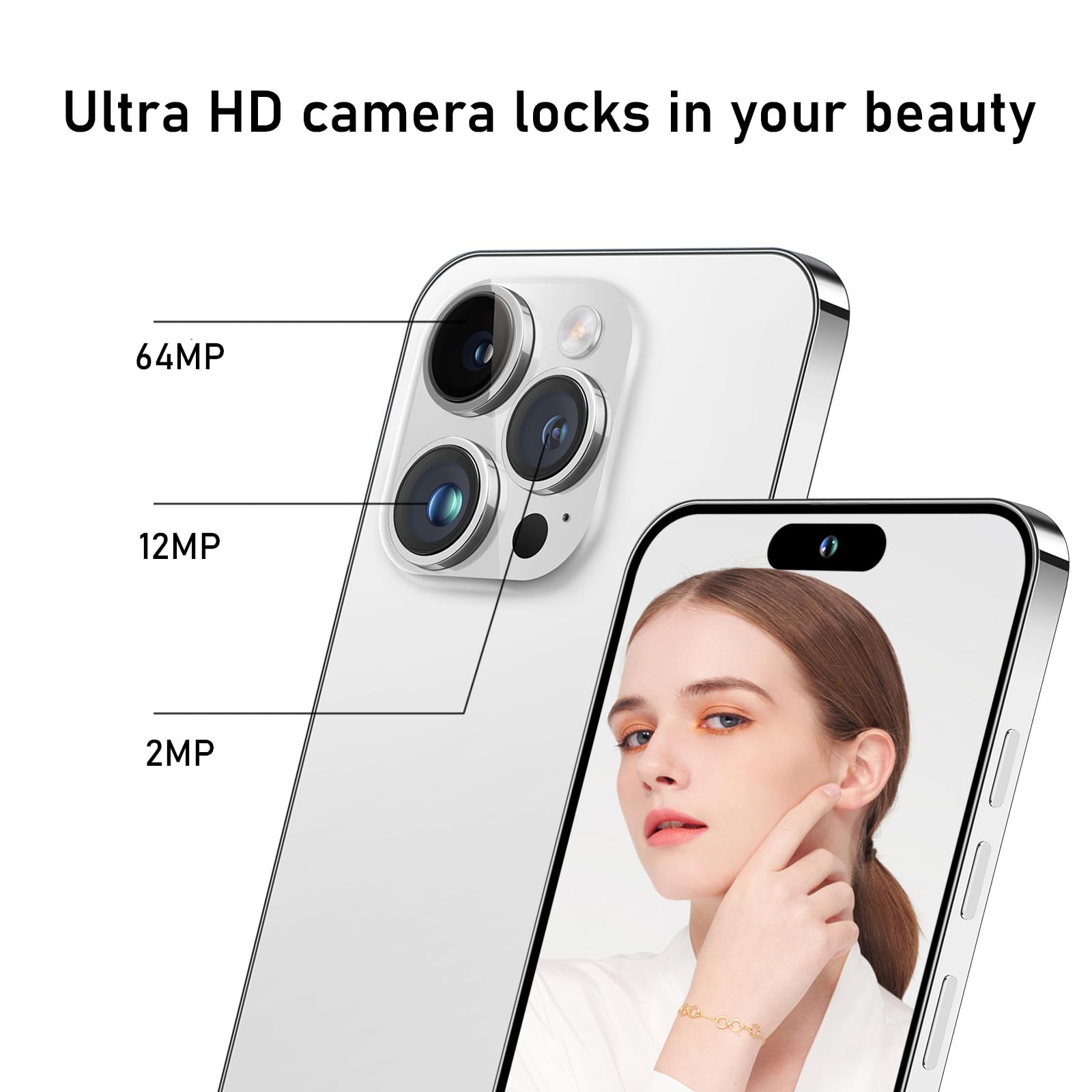 SANSHREUNI A14ProMax Unlocked Cell Phone, 6.82" FHD Screen 5G Smartphone with 64MP Camera, Octa-Core CPU, Face ID, GPS, Dual SIM 5G Phone (Silver)