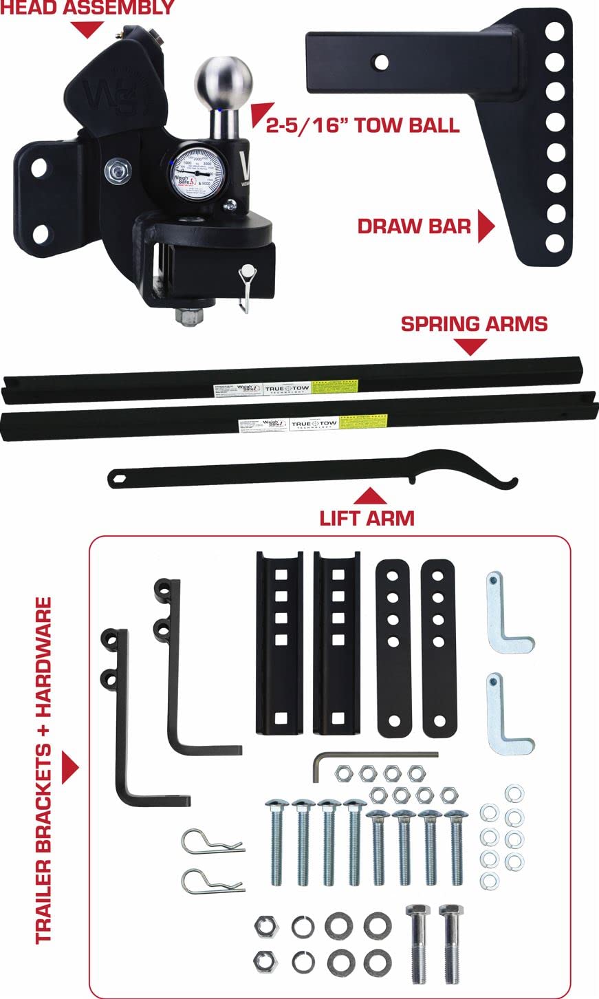 Weigh Safe TrueTow Weight Distribution WSWD8-2 with 4 Point Sway Control & Weight Gauge, 8" Drop 2" Shank 15,000 LBS Max GTW 1,500 LBS Max Tongue Weight - Includes 2-5/16" Tow Ball & 1 Pc Lock Set