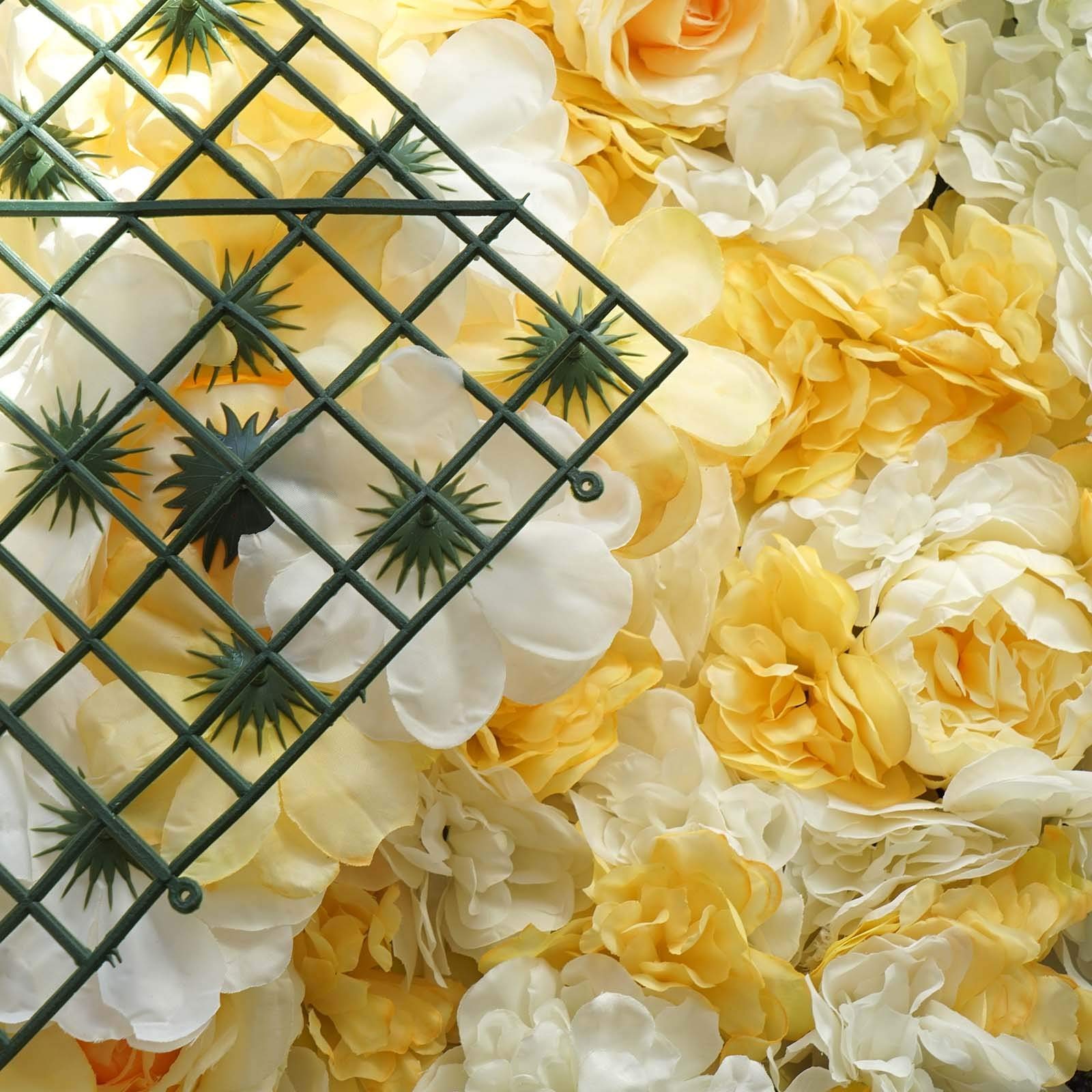 Tableclothsfactory 13 Sq ft. | 4 Panels UV Protected Lifelike Assorted Silk Flower Wall Mats Panel Photo Booth Garden - White | Champagne