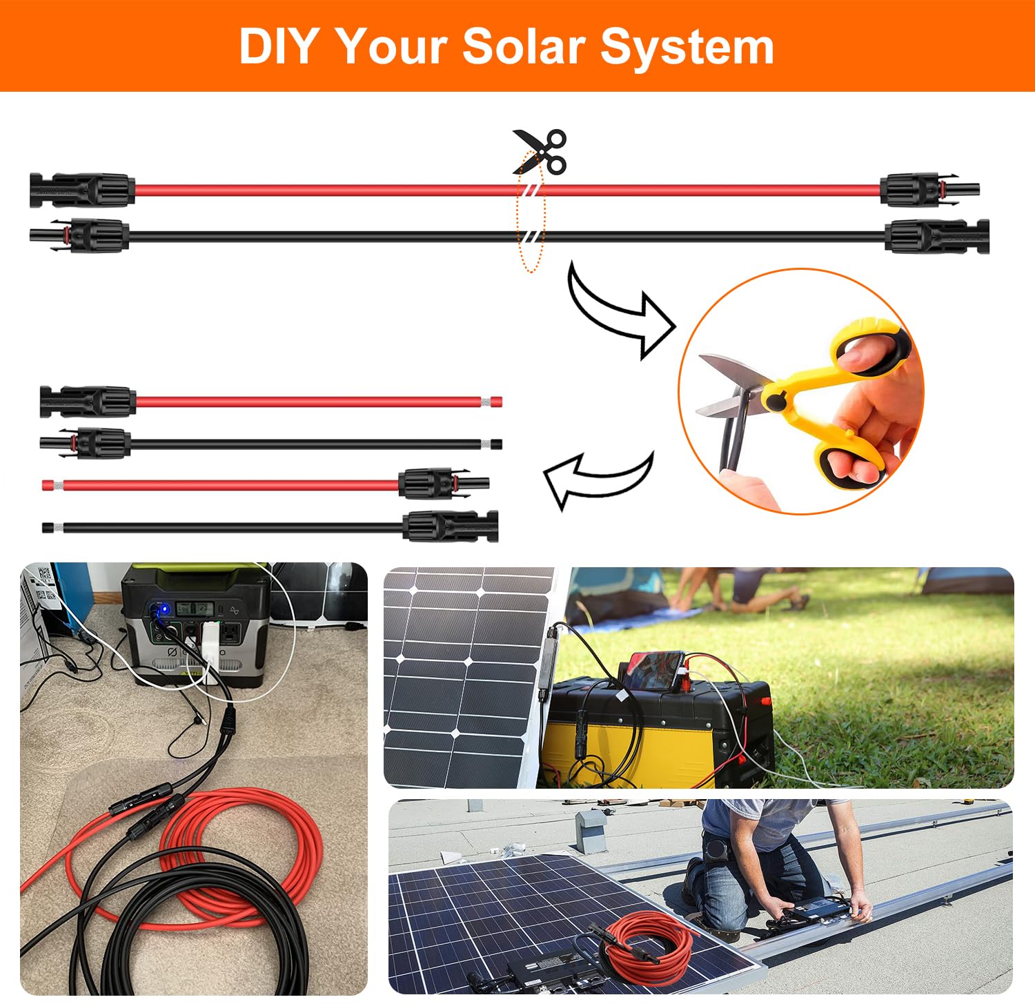 Temank 10AWG Solar Extension Cable 30Ft 10 Gauge Solar Panel Cables 30 Feet for Solar Systems, Car, RVs, and Boats and with Weatherproof Solar Connector Adapter Kit (30ft Red+ 30ft Black)