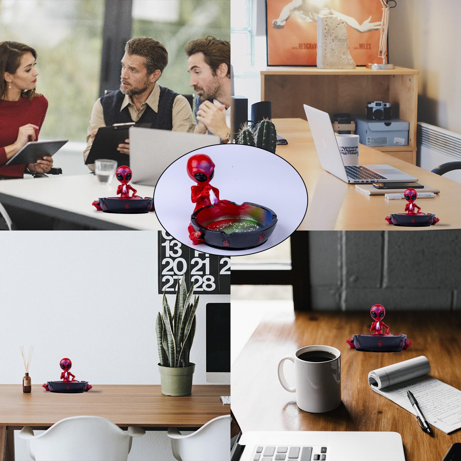 Yblenic Ash Tray Cool Ashtrays for Cigarettes, Alien Fantasy Ashtray Decor for Home Office, Ornament Gifts (Red, Alien)