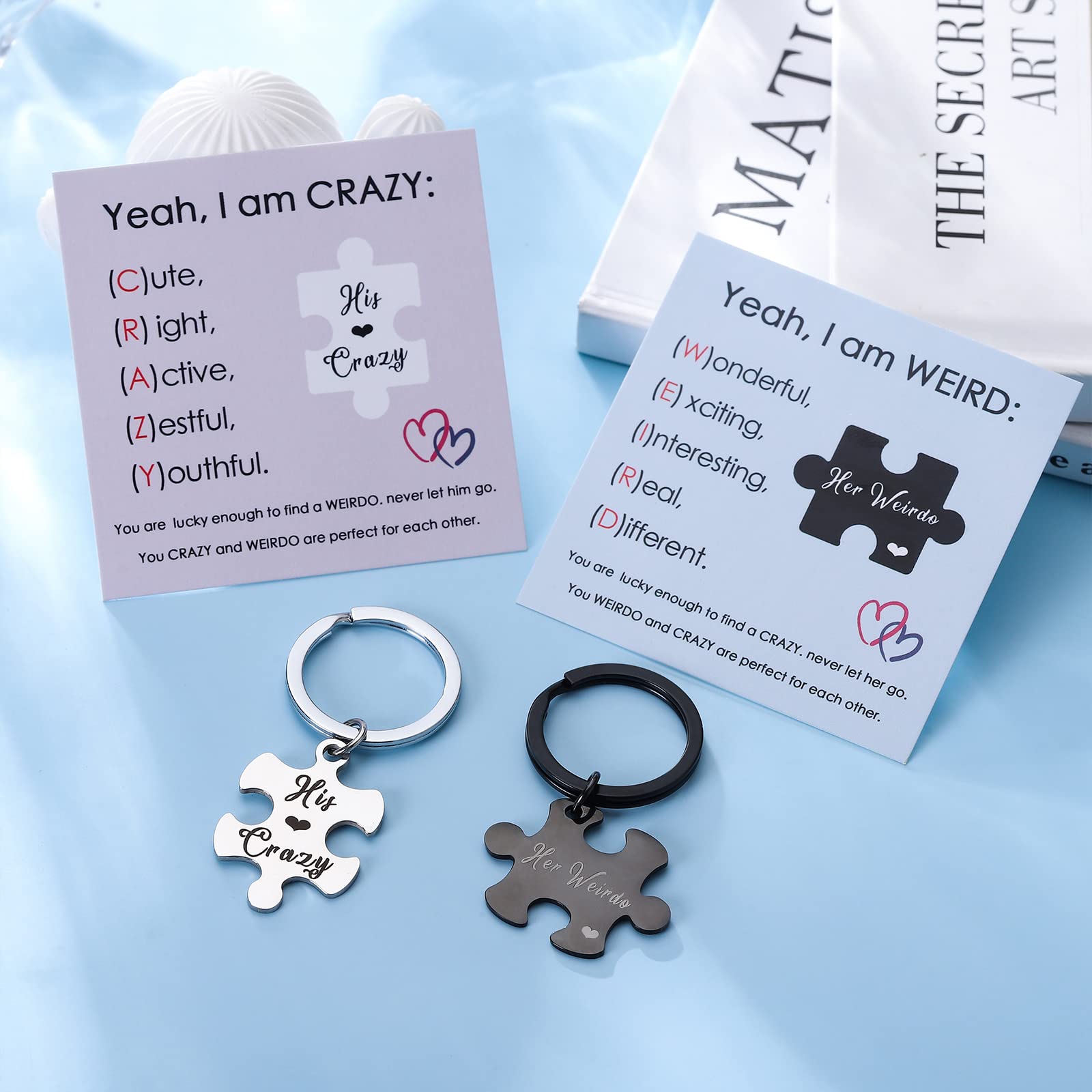 Tyniffer Couples Keychain Gift for Boyfriend Girlfriend,Valentines Day Gifts for Him/Her,His Crazy Her Weirdo Matching Keychain Gift (Silver & Black)