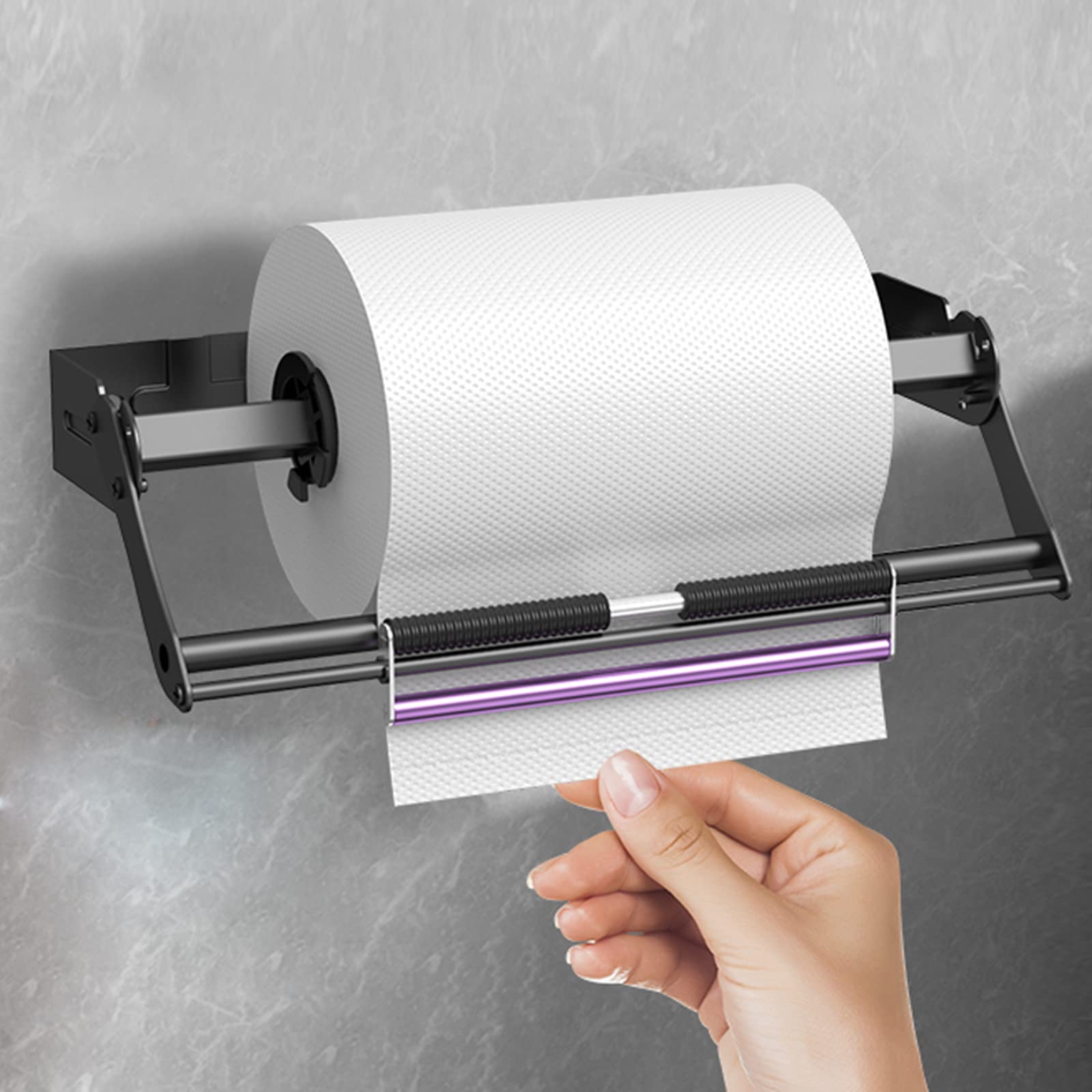 Wonglea Paper Towel Holder for One Hand Tear, Upgraded Under Cabinet Paper Towel Holder Wall Mount,Self Adhesive Paper Towel Roll Holder Under Counter,Matte Black Paper Towel Rack for Kitchen