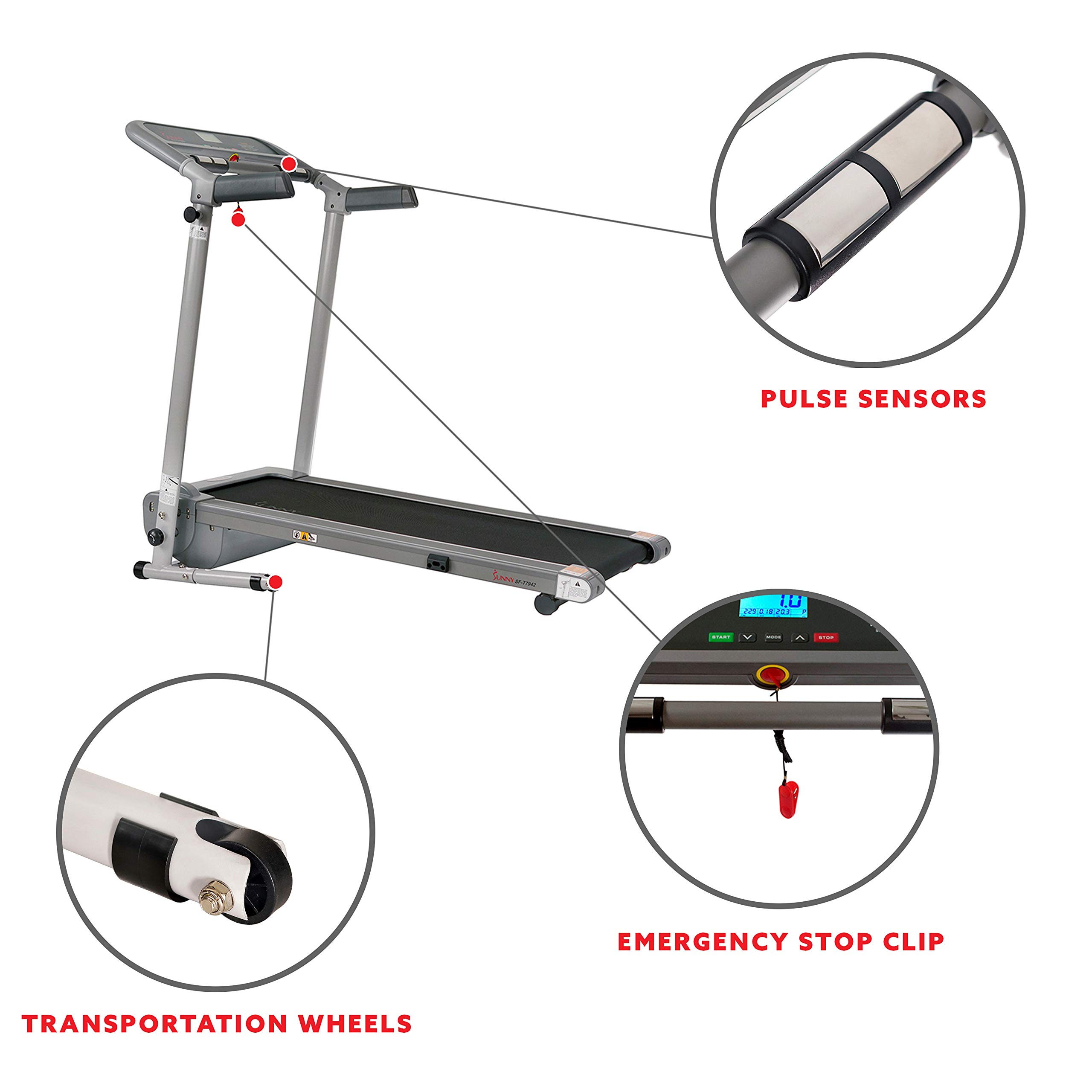 Sunny Health & Fitness Foldable Walking Treadmill - SF-T7942, Grey