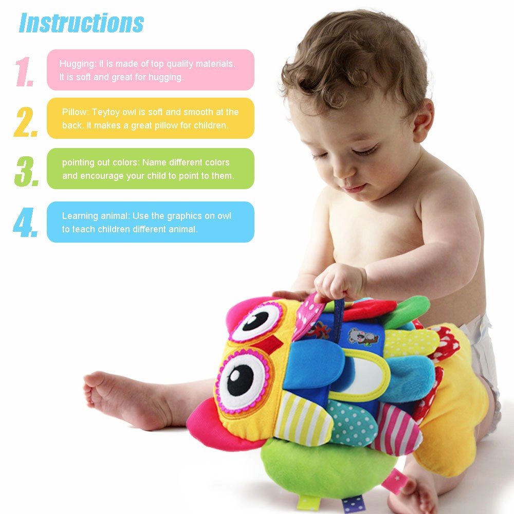 Tenmon Owl Plush Fabric Pattern Toy,Car Seat Toys Bright Colors Help Stimulate Visual Development,Suitable for Baby