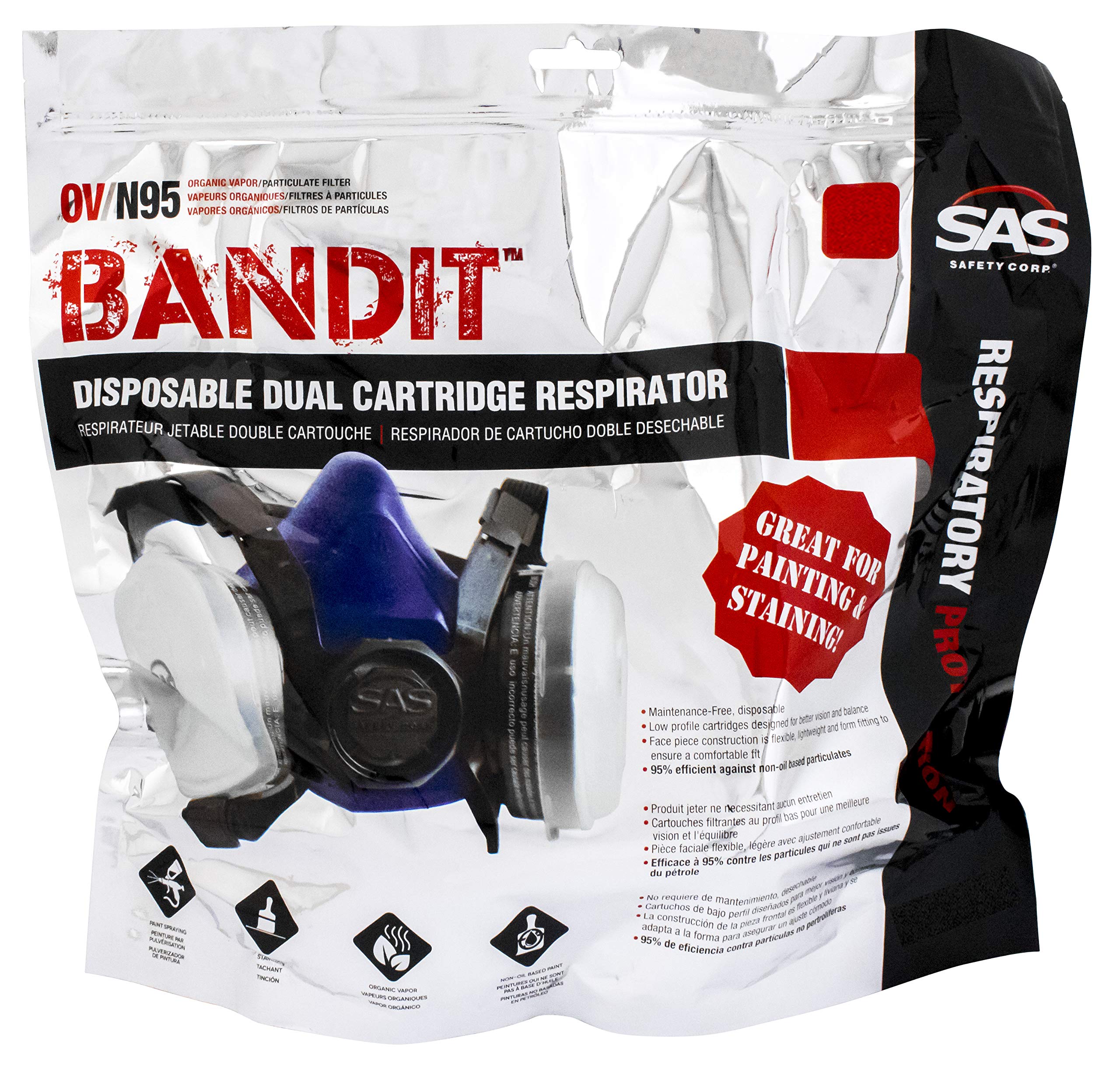 SAS Safety 8661-92 Bandit Half Mask Respirator, Medium, Blue