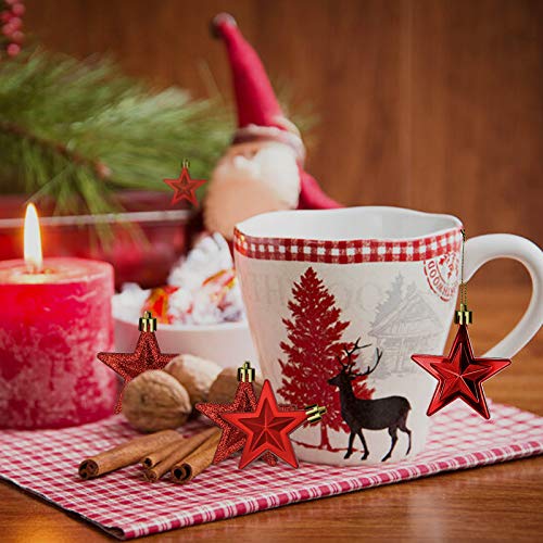 Whiidoom 12PCS Christmas Star Ornaments 2.76" Shatterproof Hanging Christmas Decoration for Holiday Wedding Party (Red)
