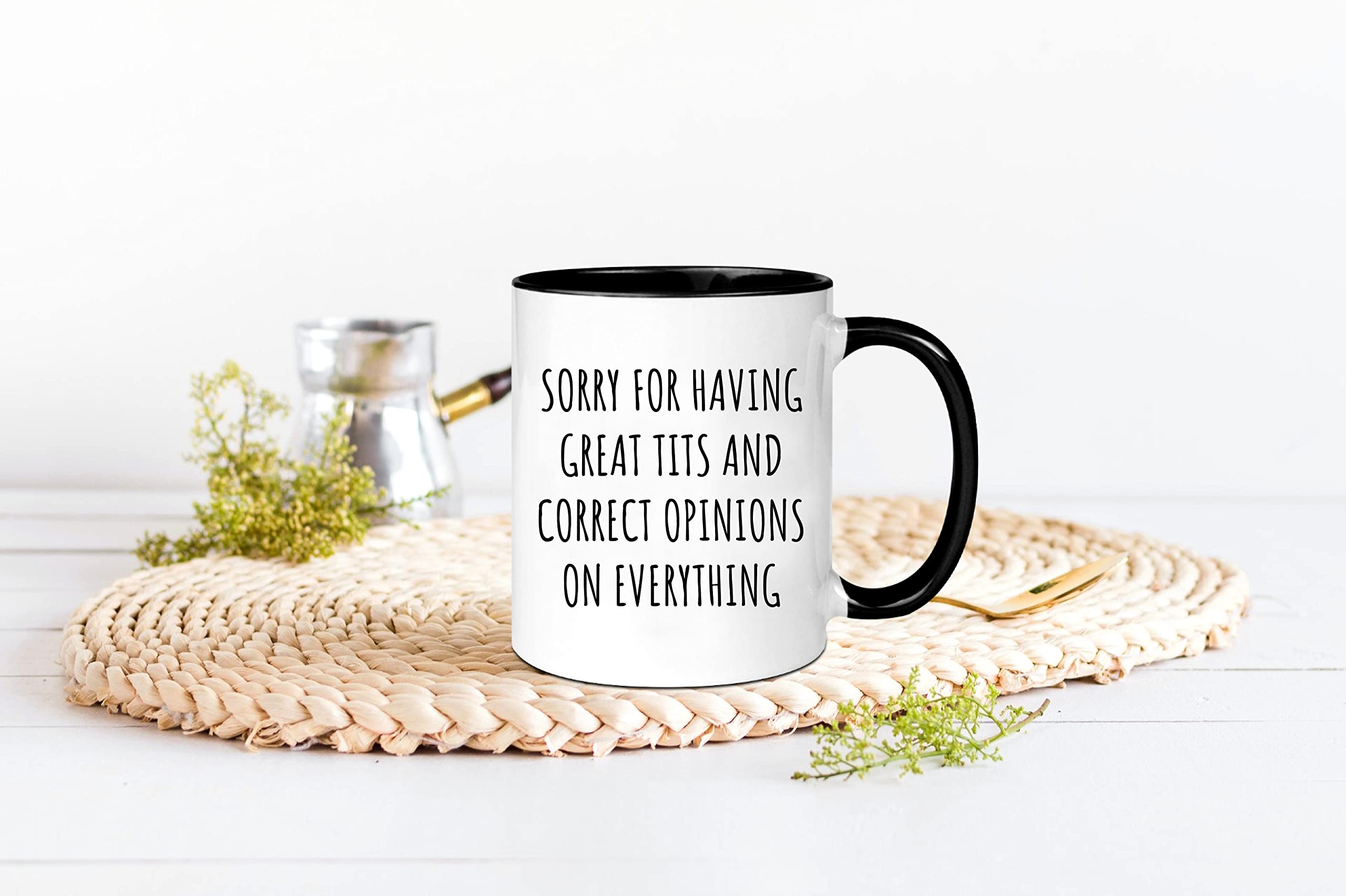 wonwhew Funny Mug,Sorry for having great tits and correct opinions on everything, for colleague, friend, office mug, 11oz Ceramic Coffee Mug/Tea Cup