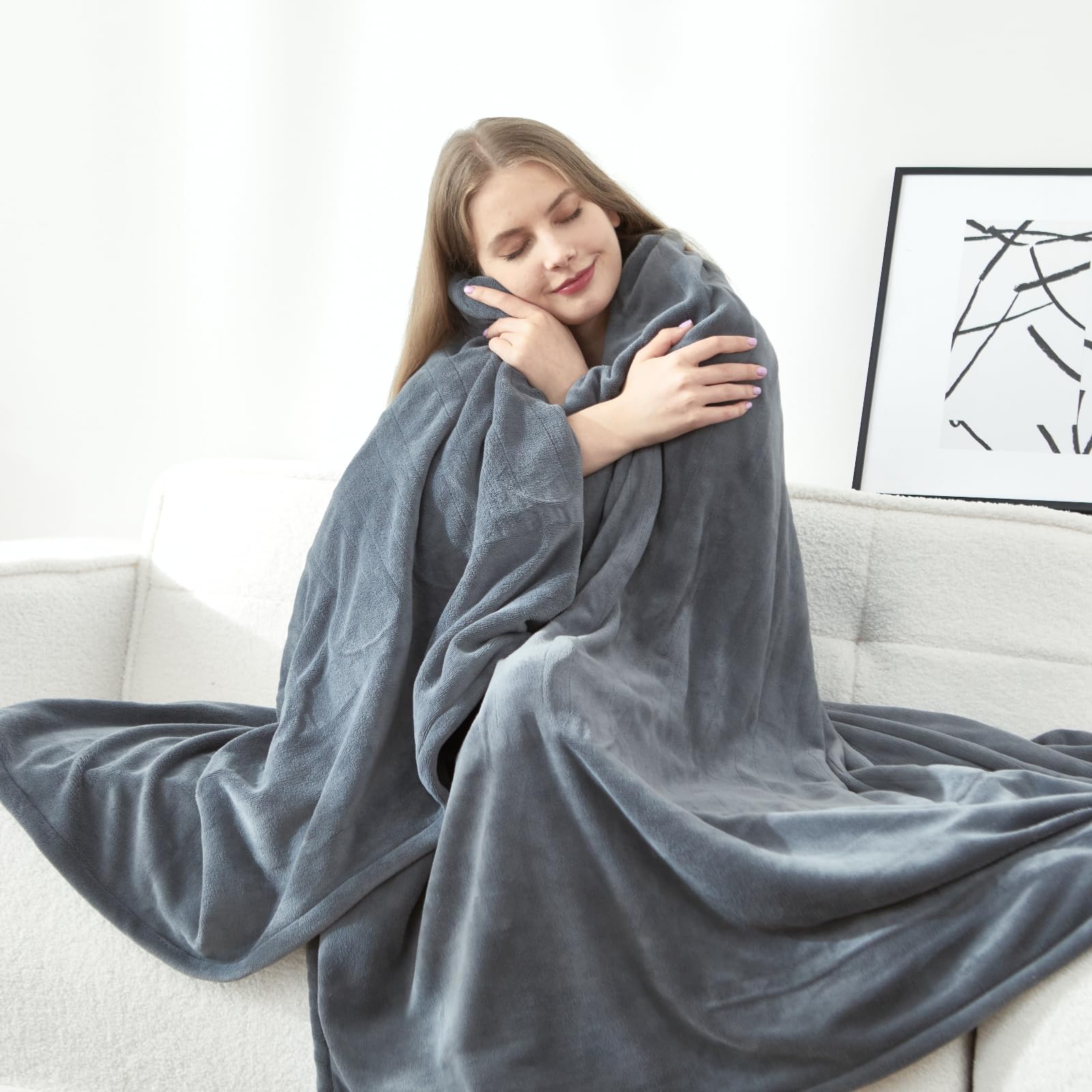 SNUGSUN Heated Blanket Twin Size 62"x 84", Microplush Flannel Electric Blanket, Soft Durable & Anti-pilling Heating Blanket, Fast Heating 6 Heating Levels & 10 Hours Auto-off, Dark Grey