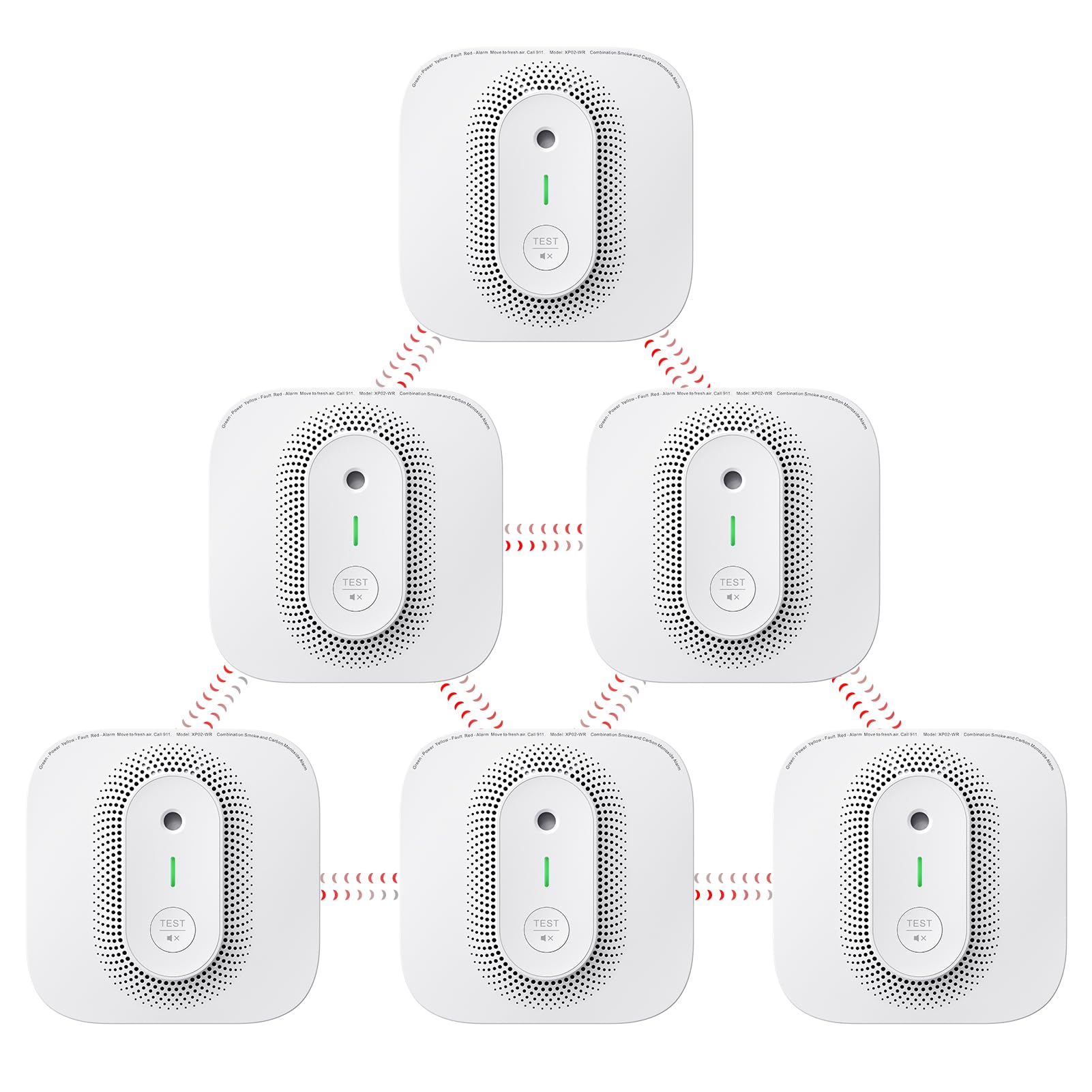 X-Sense Battery Powered Combination Smoke and Carbon Monoxide Detector with Voice Location, Wireless Interconnected Smoke Detector Carbon Monoxide Detector Combo, Model XP02-WR, 6-Pack