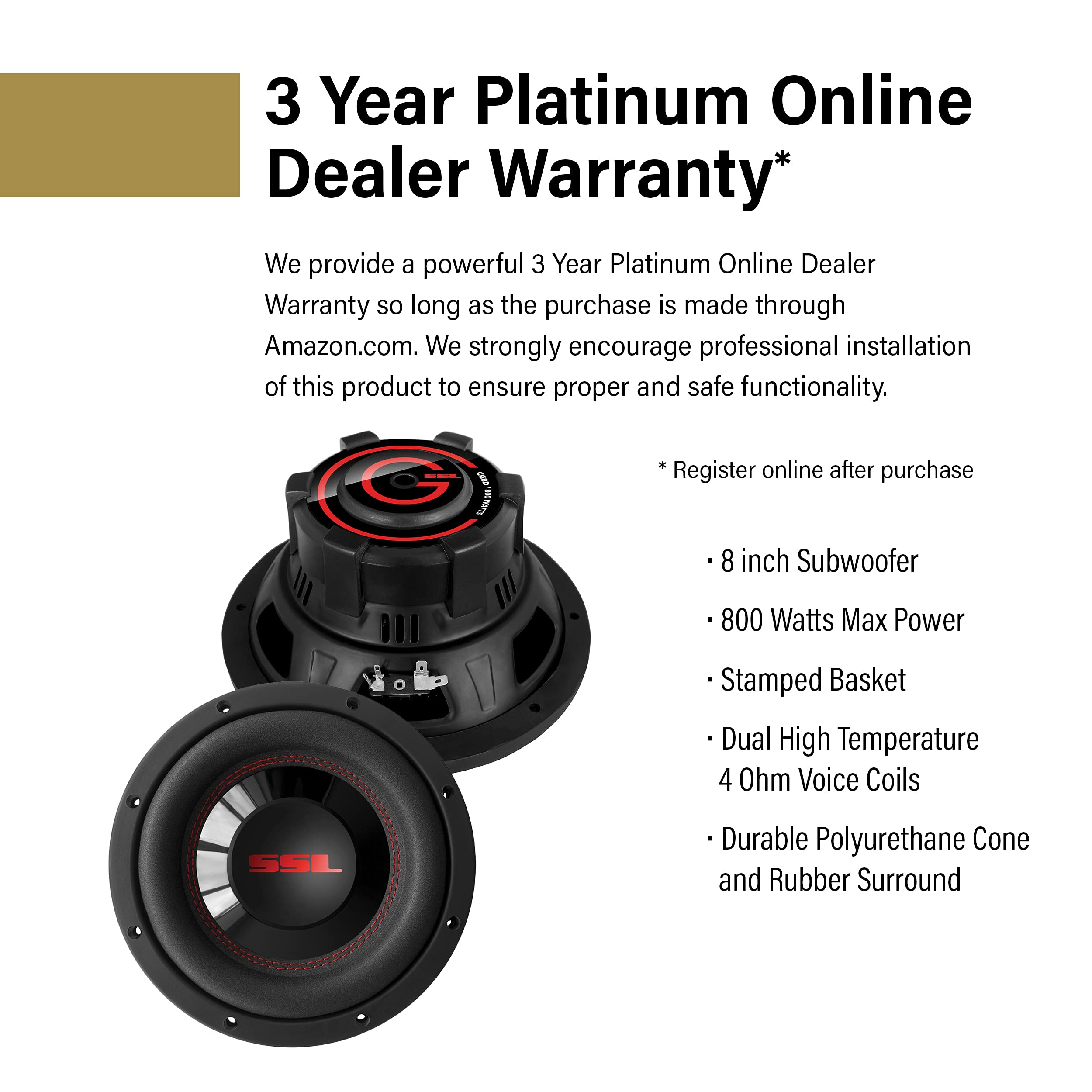 Sound Storm Laboratories CG8D 8 Inch Car Subwoofer - 800 Watts Maximum Power, Dual 4 Ohm Voice Coil, Sold Individually