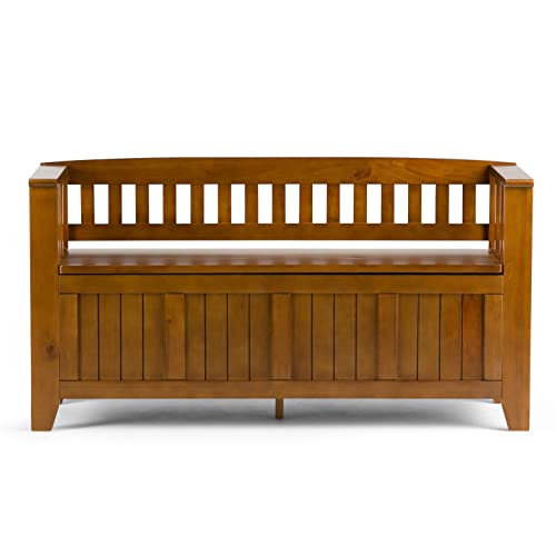 SIMPLIHOME Acadian SOLID WOOD 48 Inch Wide Transitional Entryway Storage Bench in Light Avalon Brown, For the Living Room, Entryway and Family Room