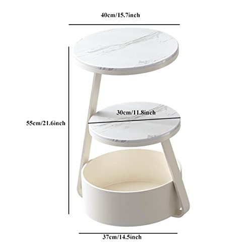 Sofa Side Table Couch Table Round End Table, 3-Tier Side Table Table with Storage Basket and 2 Tier Storage Shelf, Modern Bedside Sofa Coffee Table for Living Room, Bedroom End Table Coffee Tab