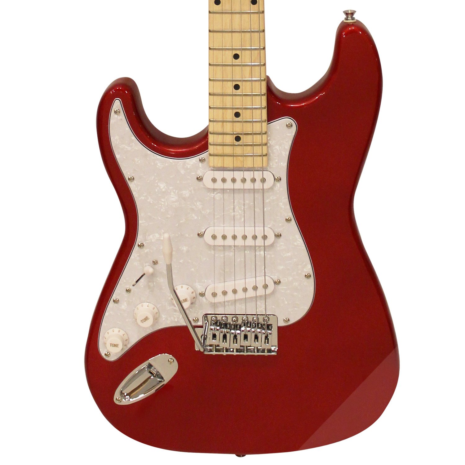 Sawtooth Left Handed ST Style Electric Guitar Candy Apple Red w/Pearl White Pickguard