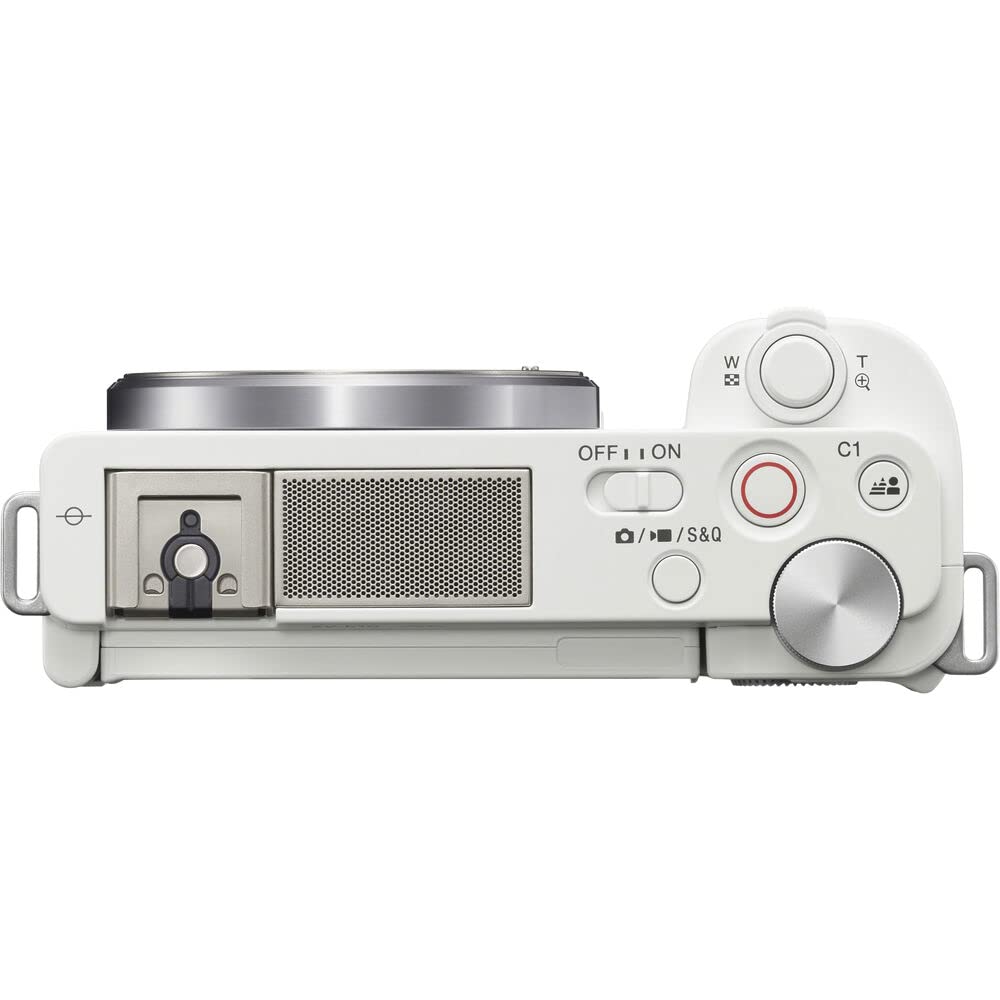 Sony ZV-E10 Mirrorless Camera (Body, White) (ILCZV-E10/W) + 64GB Memory Card + Bag + Card Reader + HDMI Cable + Flex Tripod + Hand Strap + Memory Wallet + Cleaning Set (Renewed)
