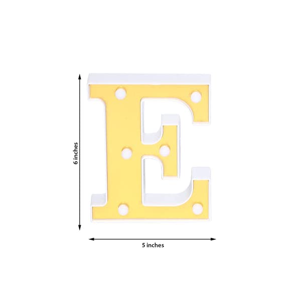 TABLECLOTHSFACTORY 6" 3D Gold Marquee Letters 5 LED Light Up Letters Warm White LED Letter Lights - E