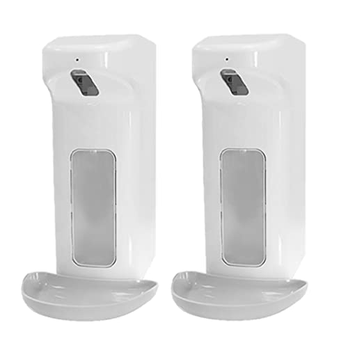 XOUVY Cute 1500ml/50.7oz Automatic Soap Dispenser Wall-Mount Spray Mode Liquid Dispenser W/Water Tray Smart Foaming Touchless Pump Bottles Kitchen Home Decor (White B 2 Pack)