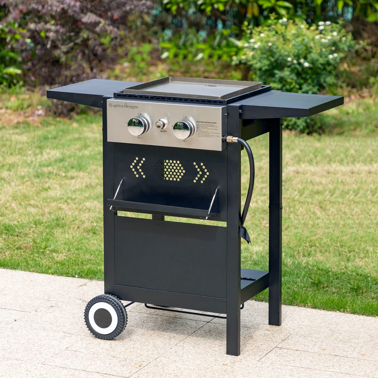 Sophia & William Flat Top Gas Griddle Grill with lid 3-Burner 33,000 BTU Propane BBQ Grill Outdoor Cooking Station, Can be Converted into Table Top Griddle for Camping