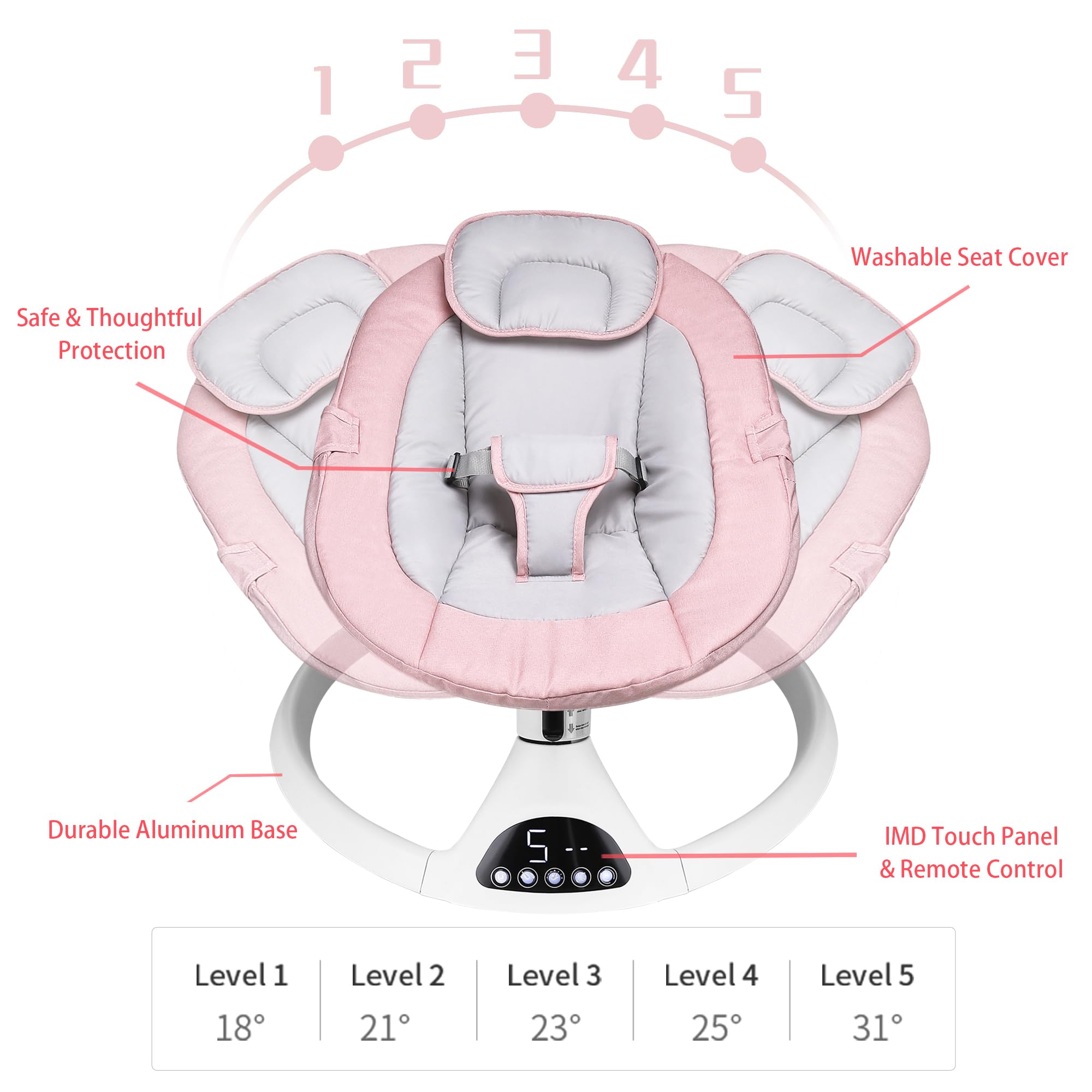 T TICCI Baby Swings for Infants, 5 Speed Bluetooth Baby Bouncer, Motorized Bluetooth Swing, Built-in 3 Timer Settings, Music Speaker, Remote Control, 0-6 Months (Green)