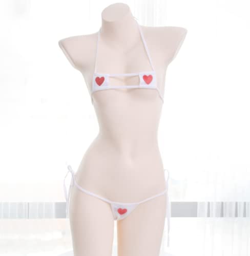 SINGUYUN Womens Sexy Micro bikini Suit Anime Bikini Cosplay Lingerie Kawaii Bra and Panty Set Cute (418White)
