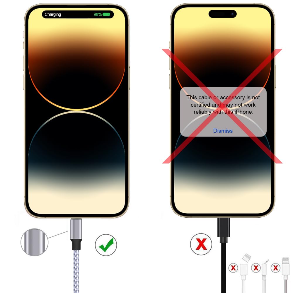 TAKAGI [MFi Certified] iPhone Charger, Lightning Cable 3PACK 6FT Nylon Braided USB Charging Cable High Speed Transfer Cord Compatible with iPhone 14/13/12/11 Pro Max/XS MAX/XR/XS/X/8/iPad
